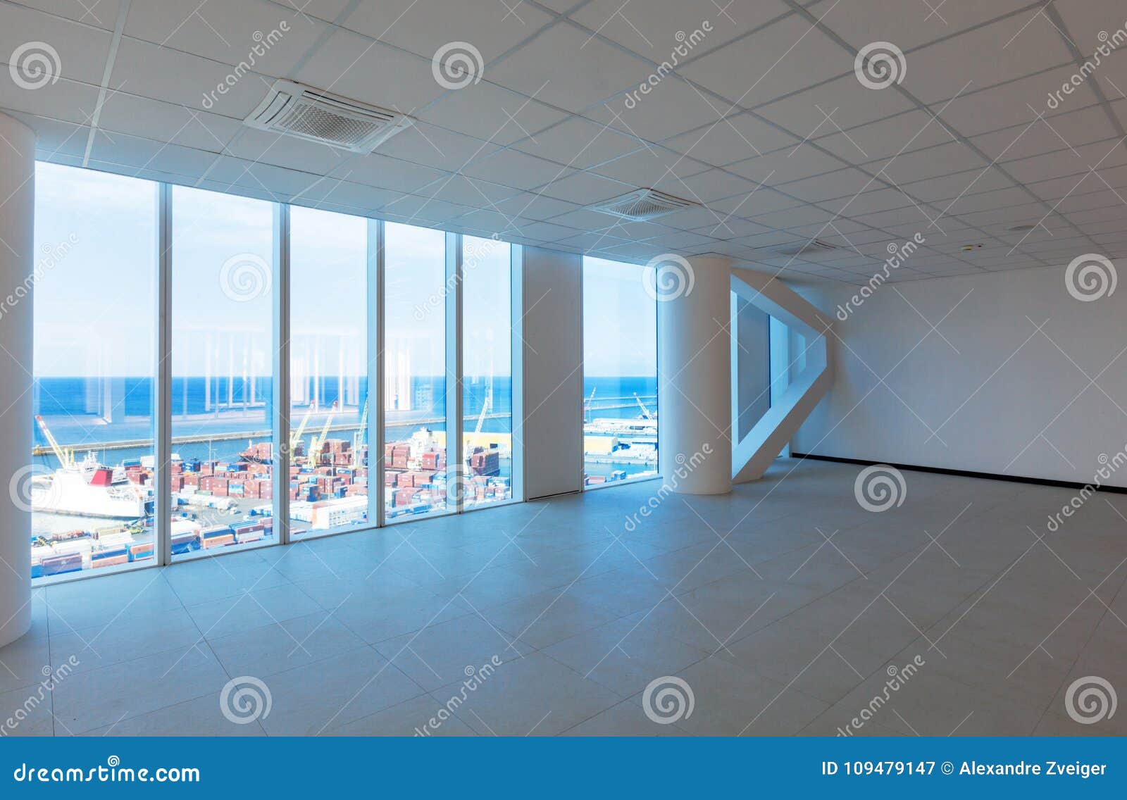 Empty Hall with Windows, Sea View Stock Image - Image of cyan, indoor ...