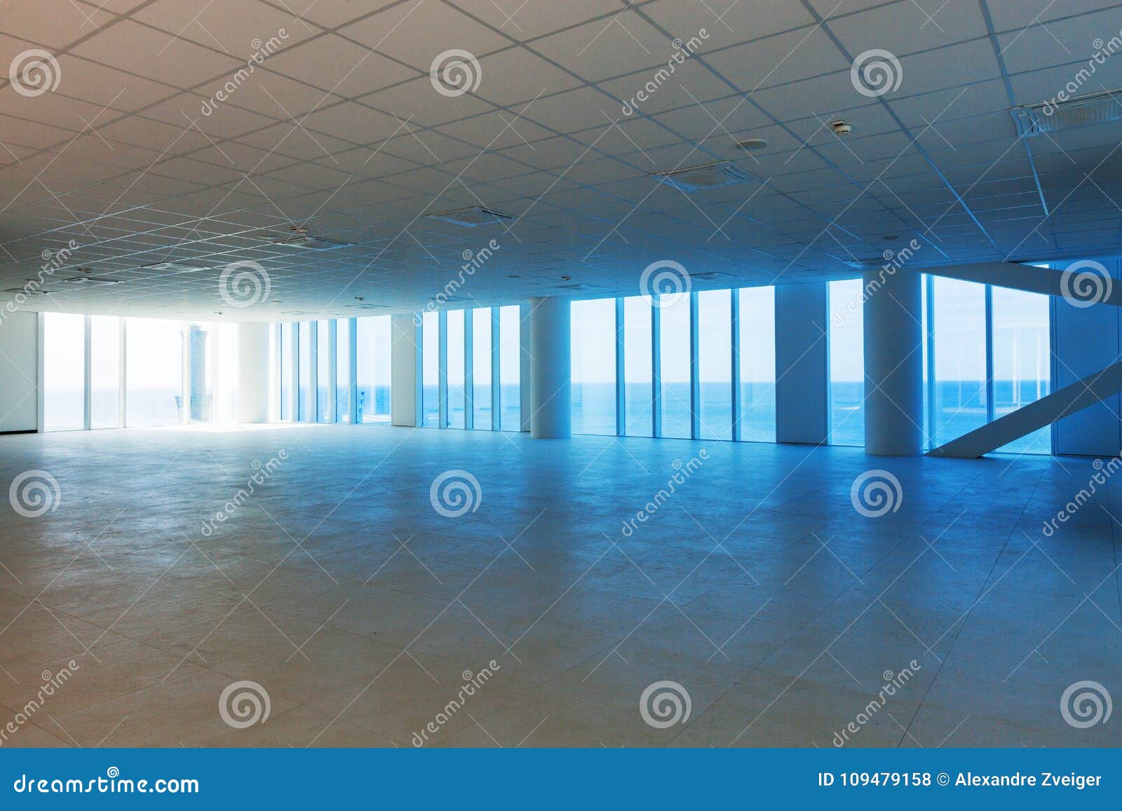 Empty Hall with Windows, Sea View Stock Photo - Image of business ...