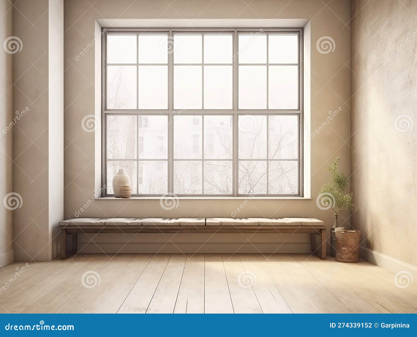 Empty Room with Big Window . Loft , Mock Up, 3D Rendering, Minimalist ...