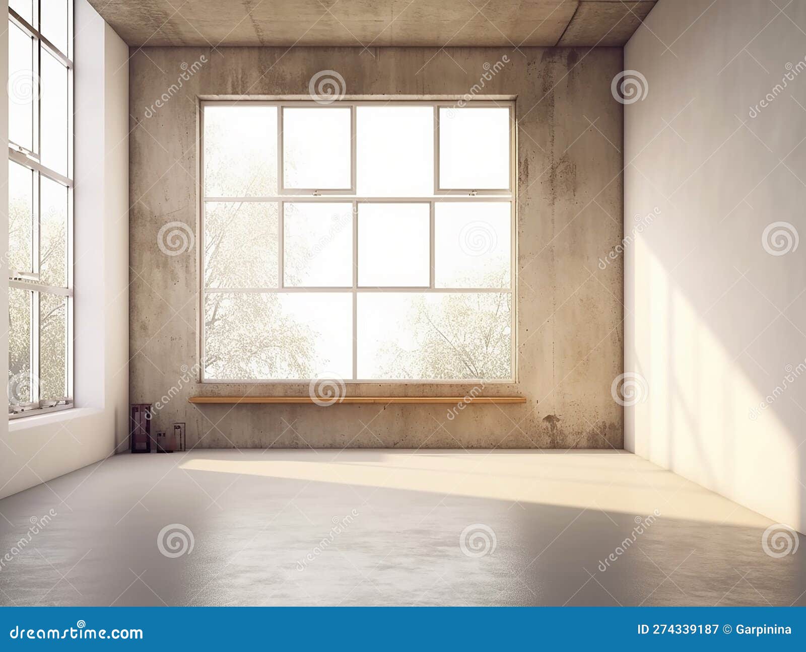 Empty Room with Big Window . Loft , Mock Up, 3D Rendering, Minimalist ...