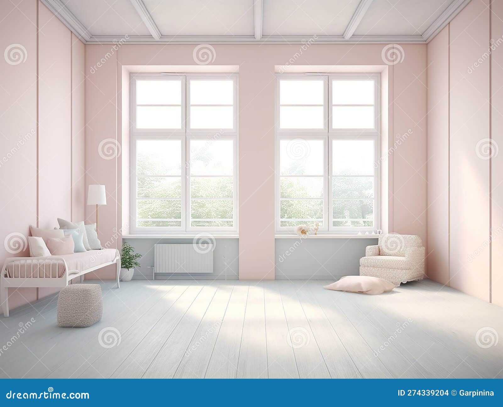 Empty Room with Big Window . Loft , Mock Up, 3D Rendering, Minimalist ...