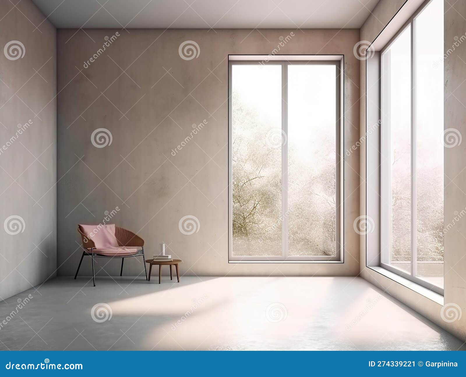 Empty Room with Big Window . Loft , Mock Up, 3D Rendering, Minimalist ...