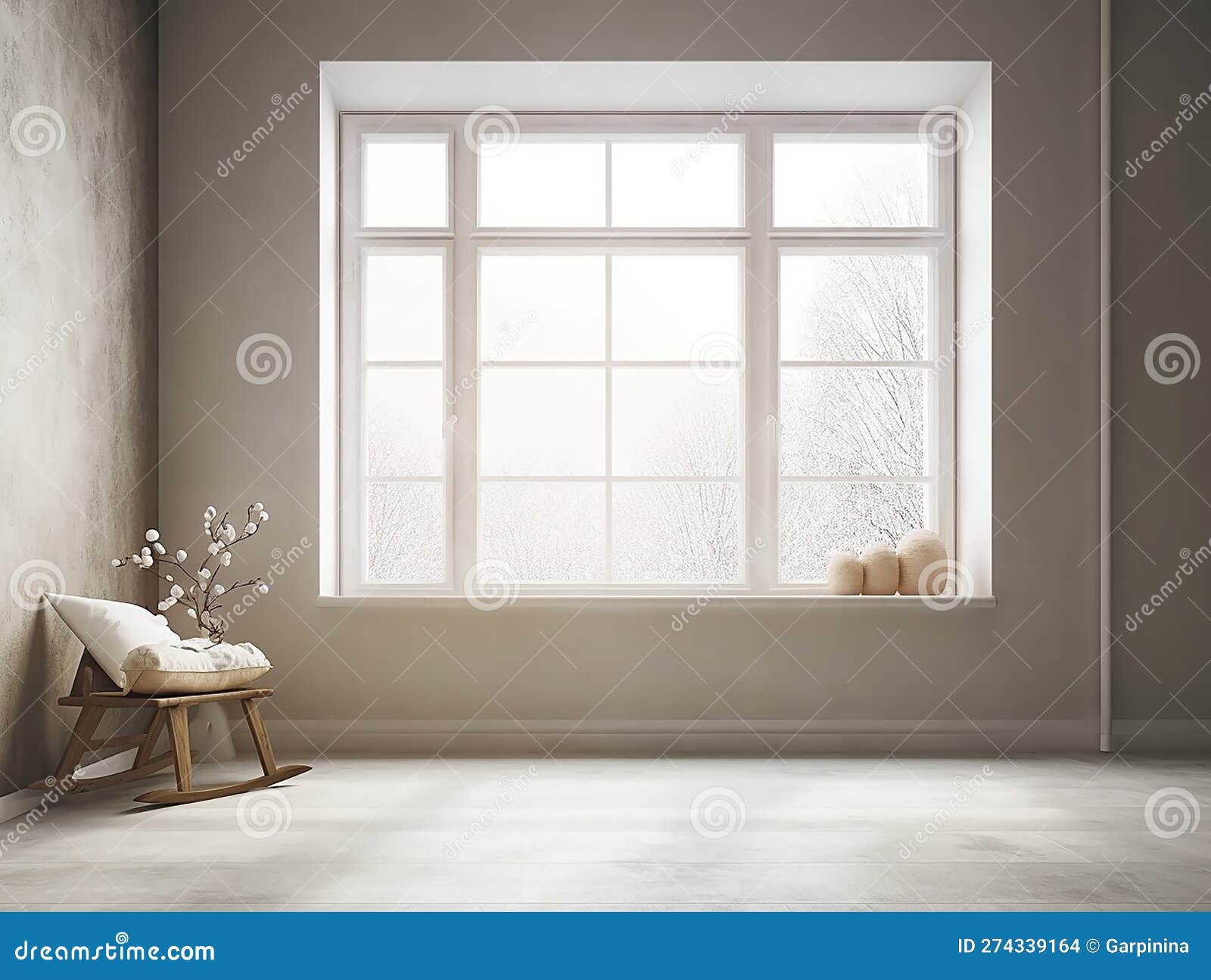 Empty Room with Big Window . Loft , Mock Up, 3D Rendering, Minimalist ...