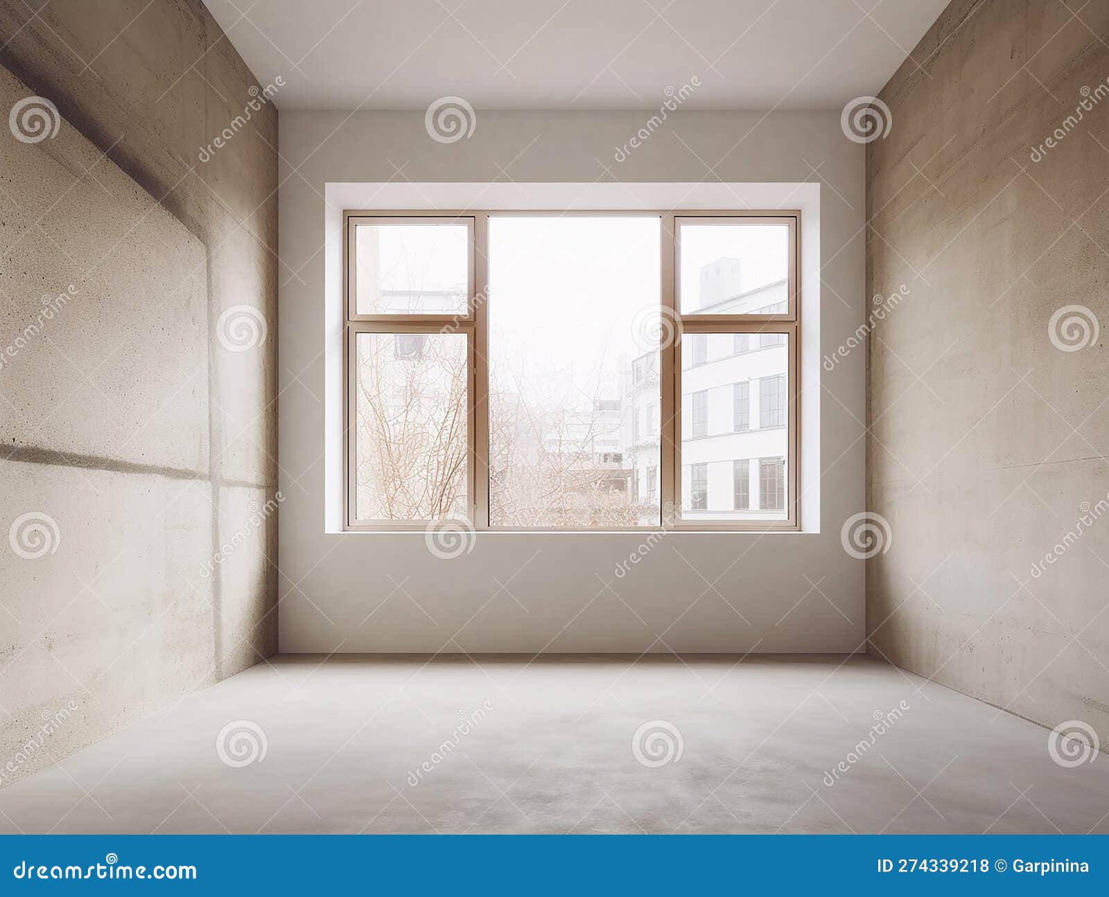 Empty Room with Big Window . Loft , Mock Up, 3D Rendering, Minimalist ...