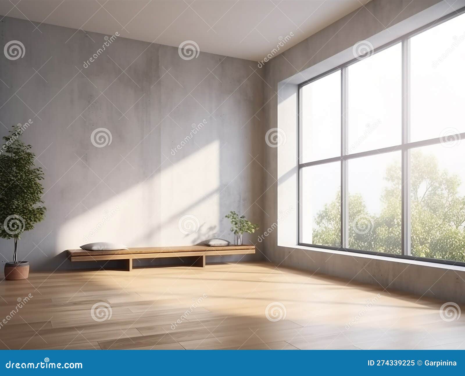 Empty Room with Big Window . Loft , Mock Up, 3D Rendering, Minimalist ...