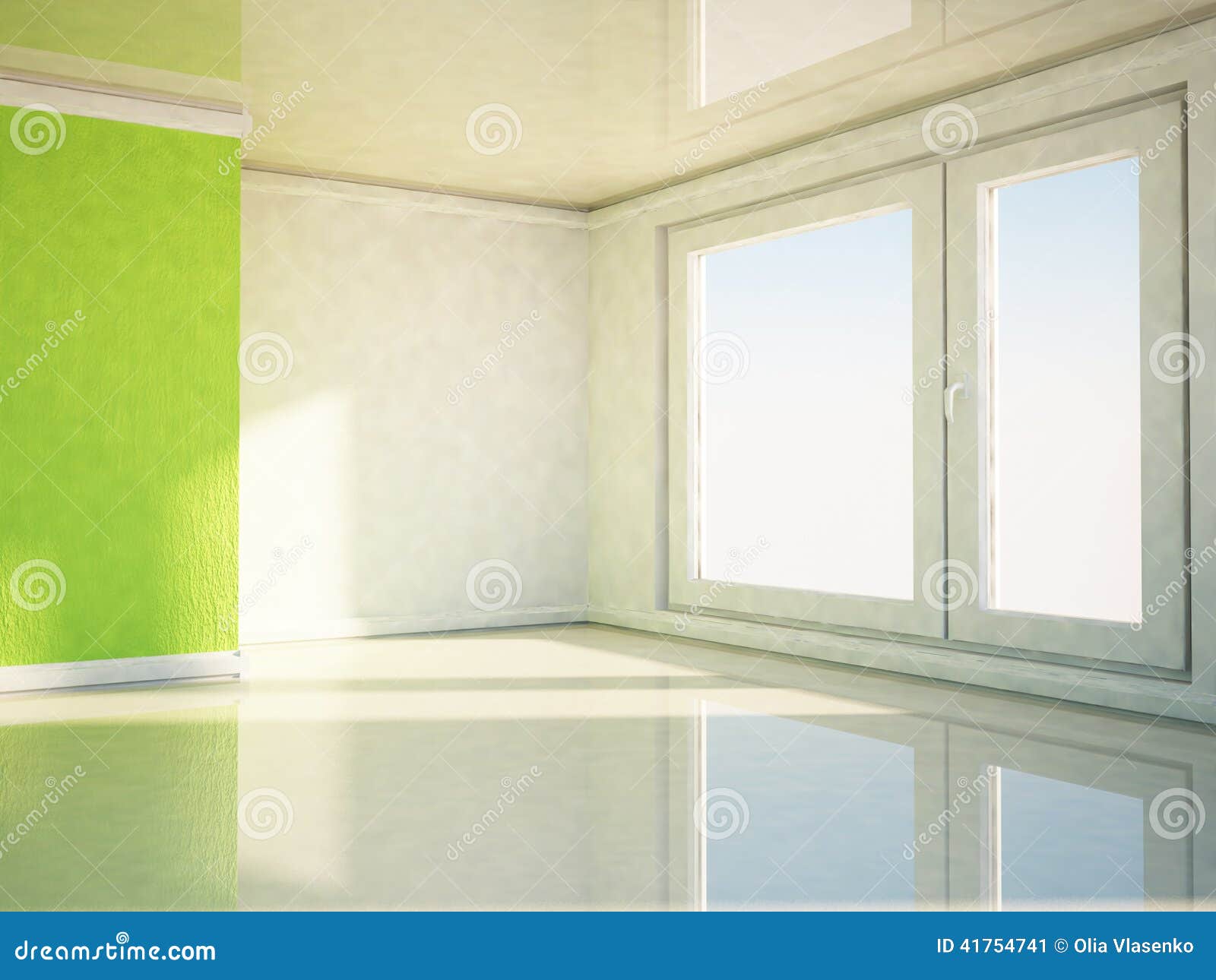 Empty Room with a Big Window Stock Illustration - Illustration of real ...
