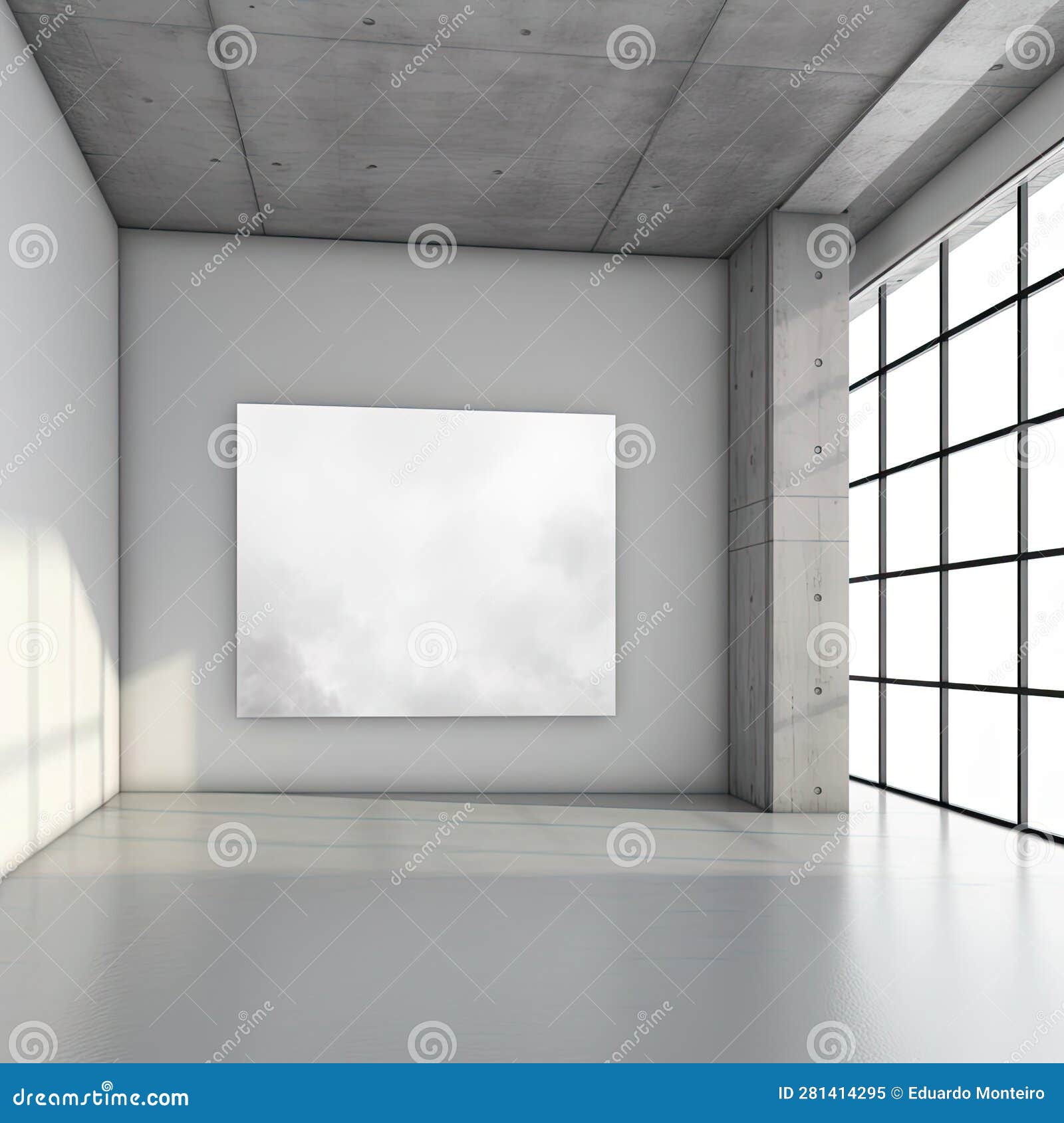 Empty Room with Big Windows and Blank Poster on Wall Stock Illustration ...