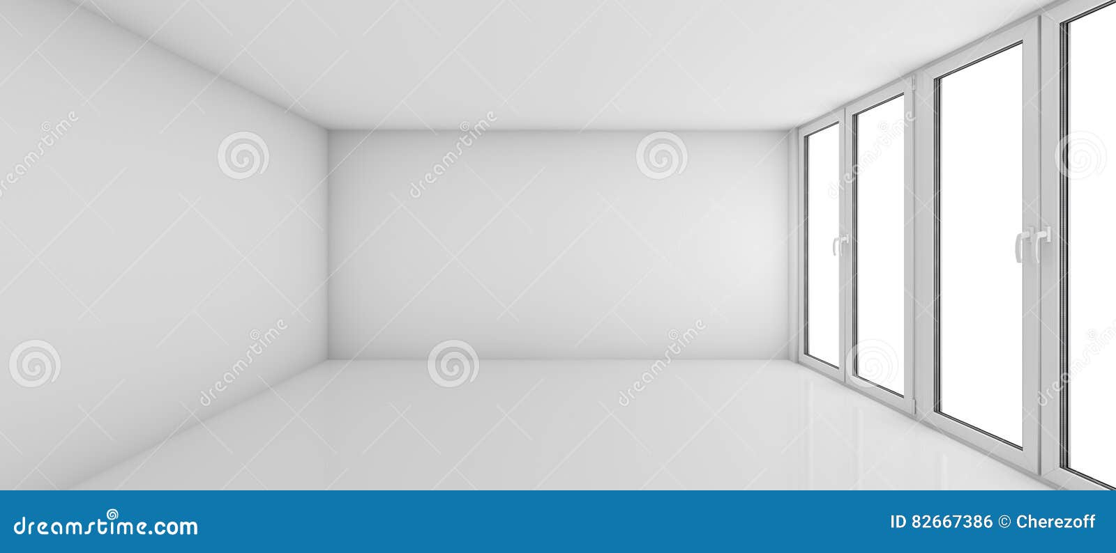 Empty Room and Big Windows. Side View Stock Illustration - Illustration ...