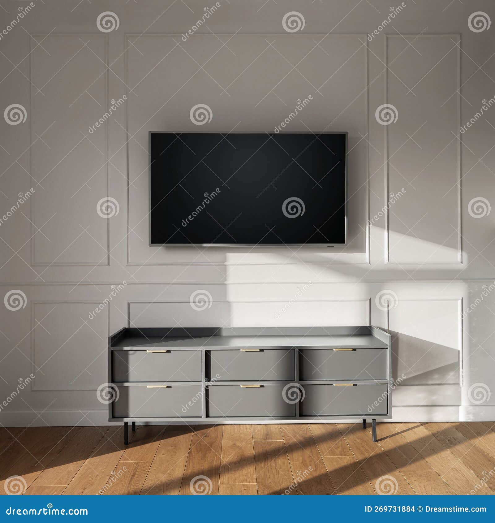 Empty Room with Blank TV Set Hanging on the Wall Stock Photo - Image of ...
