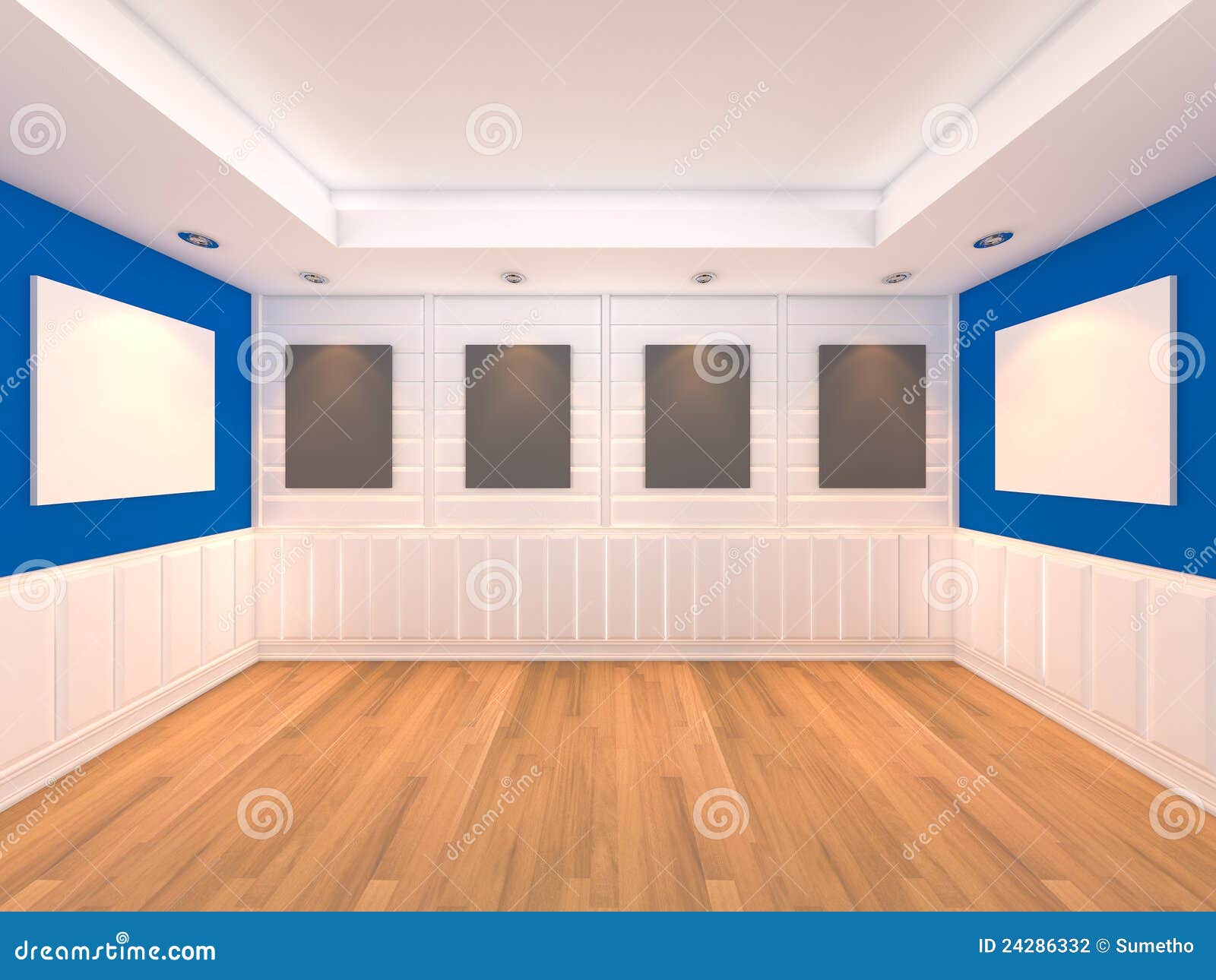 Empty Room Blue with Frames Gallery Stock Illustration - Illustration ...
