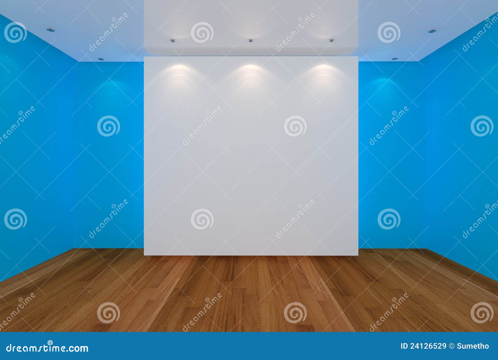 Empty Room Blue Wall and Wood Floor Stock Illustration - Illustration ...