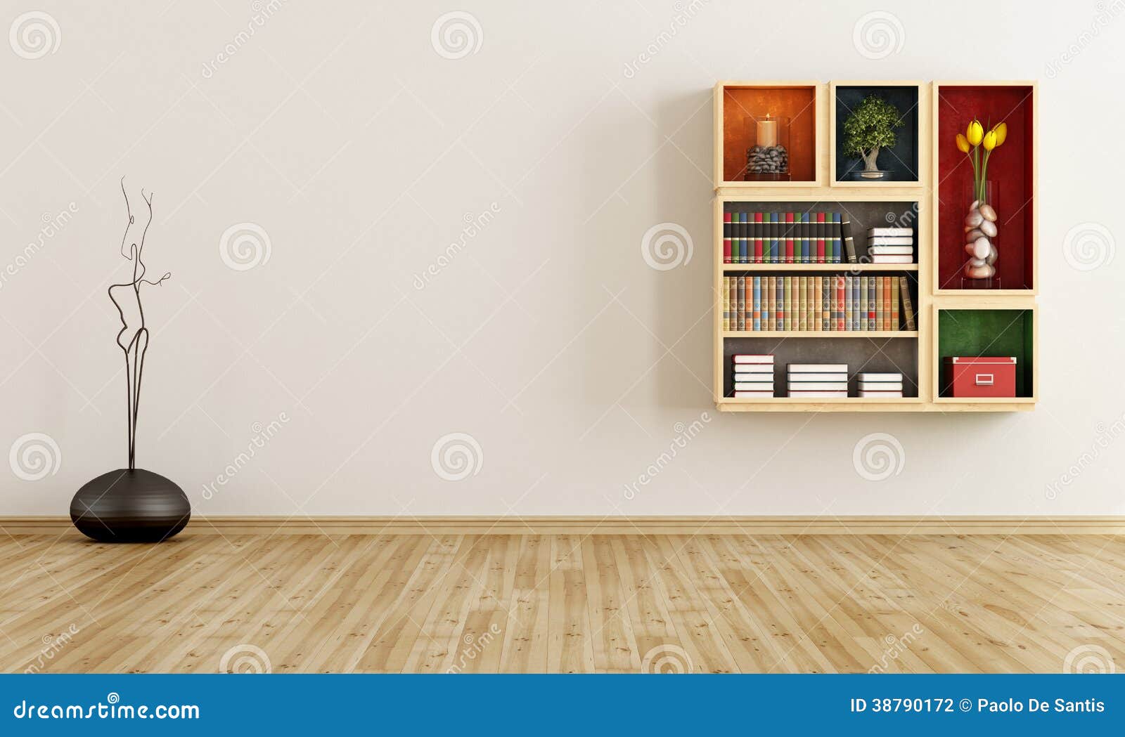 Empty room with bookcase stock illustration. Illustration of livingroom ...