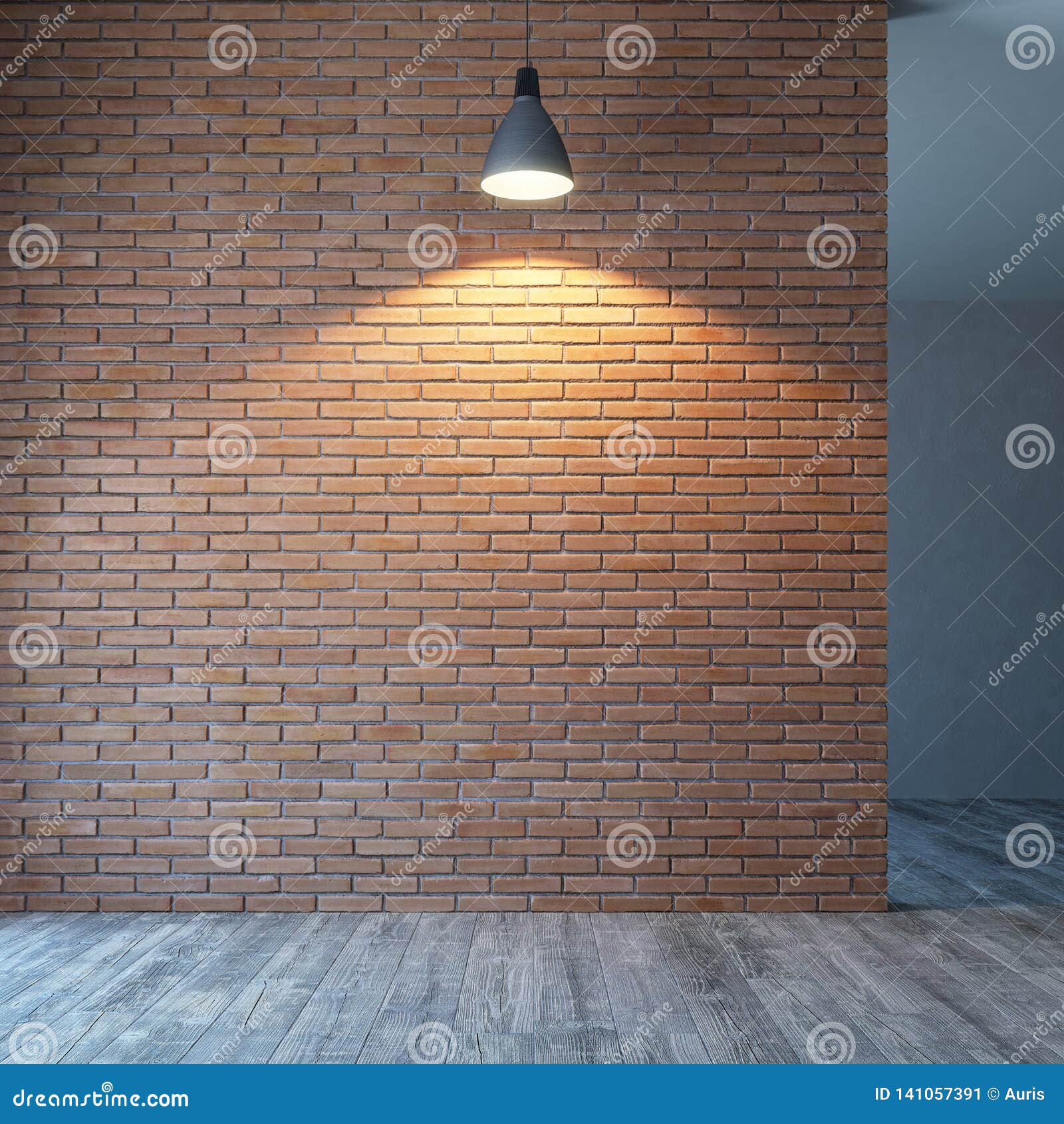 Empty Room with Brick Wall and Lighting, 3d Rendering Stock ...