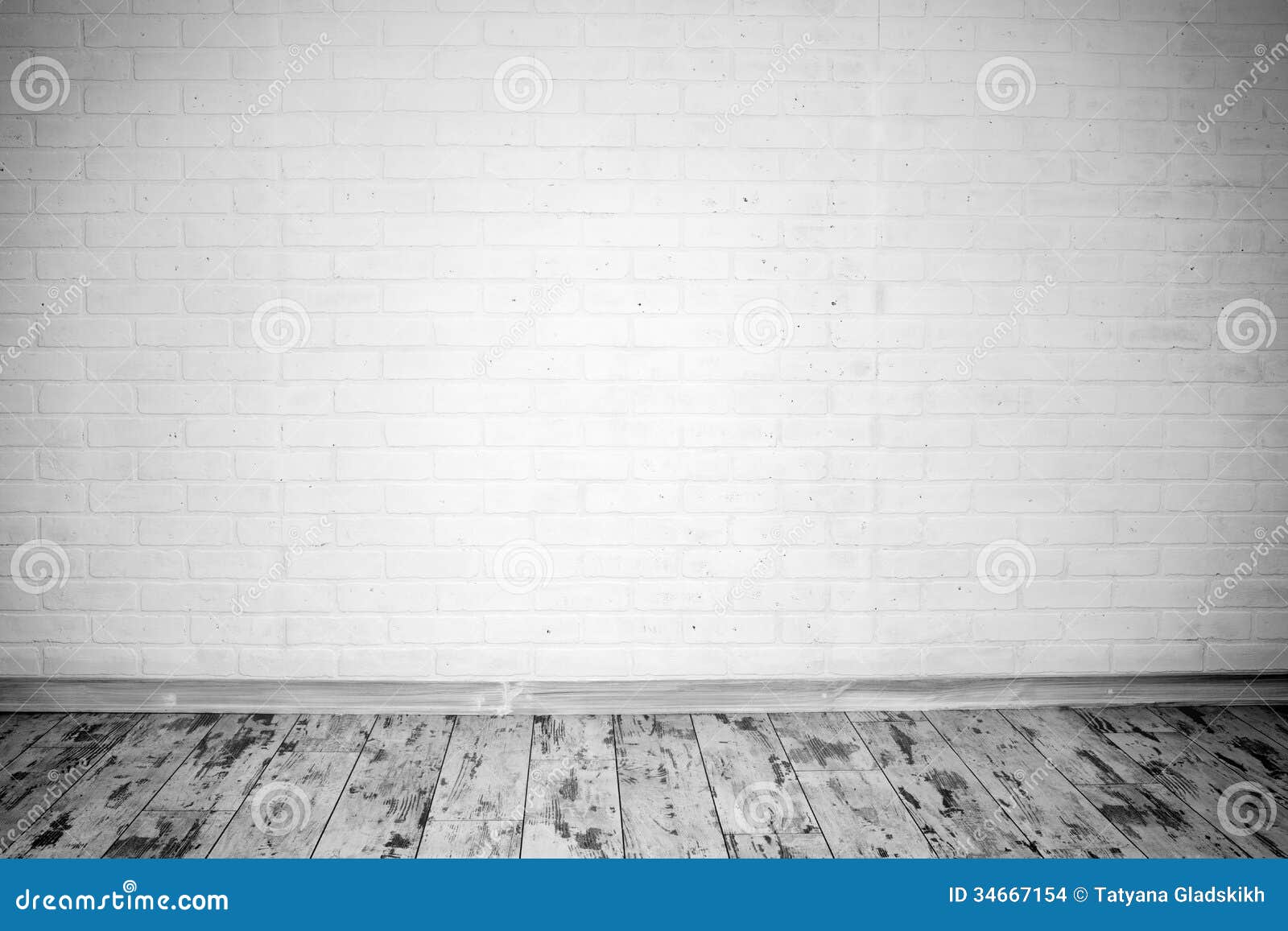 Empty room with brick wall stock photo. Image of floor - 34667154