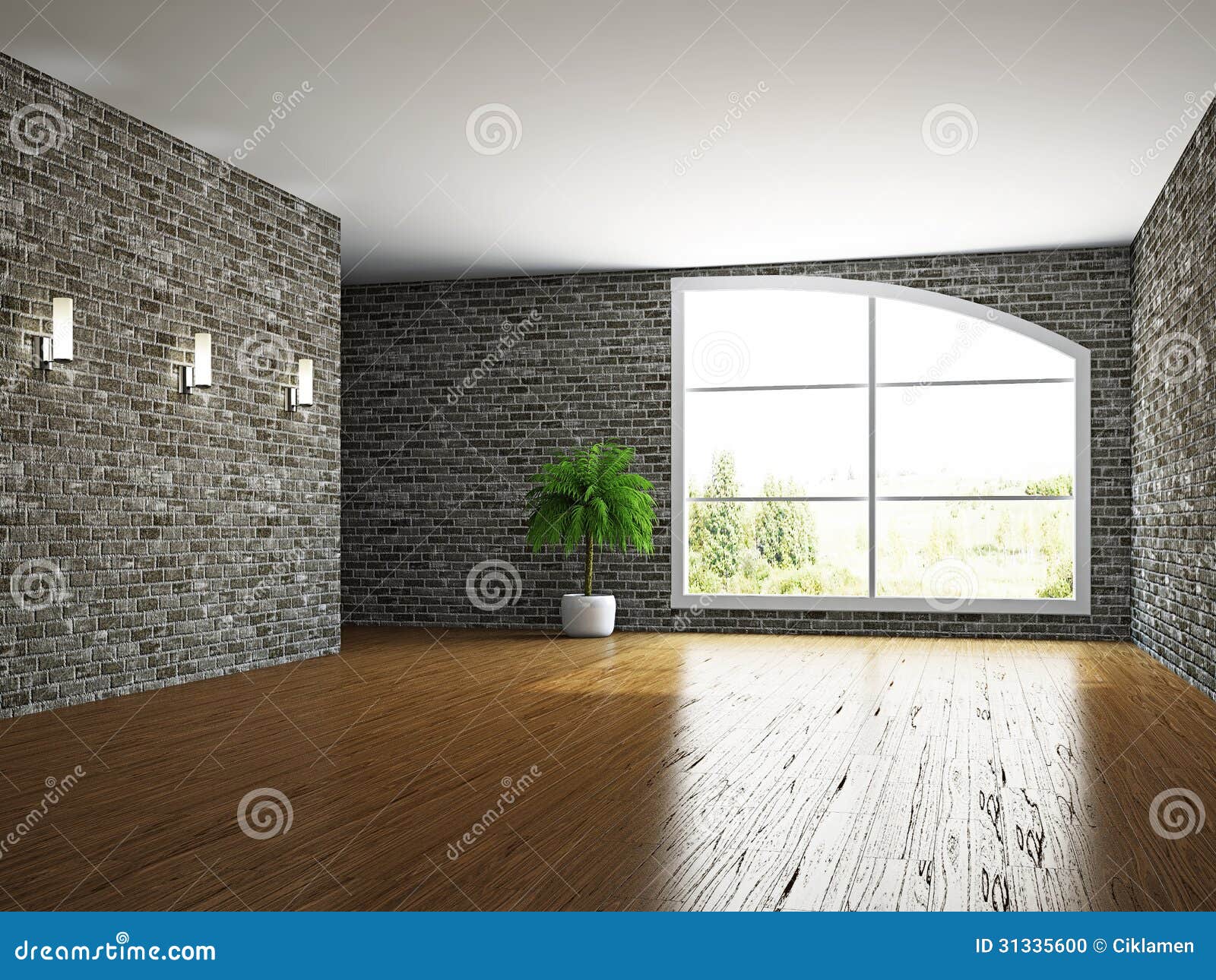 The Empty Room with Brick Wall Stock Illustration - Illustration of ...