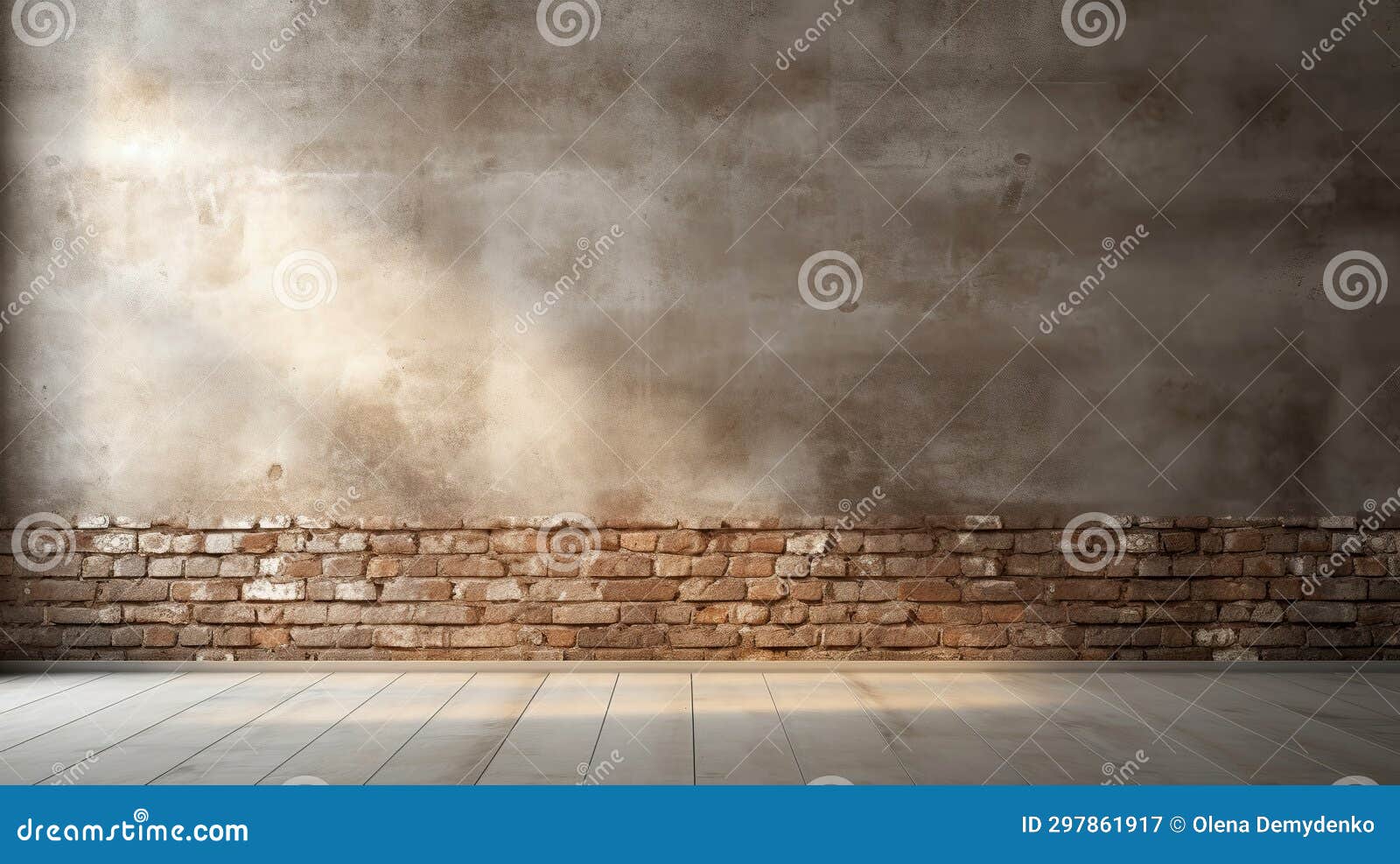 Empty Room with Brick Wall and Wooden Floor. Stock Image - Image of ...