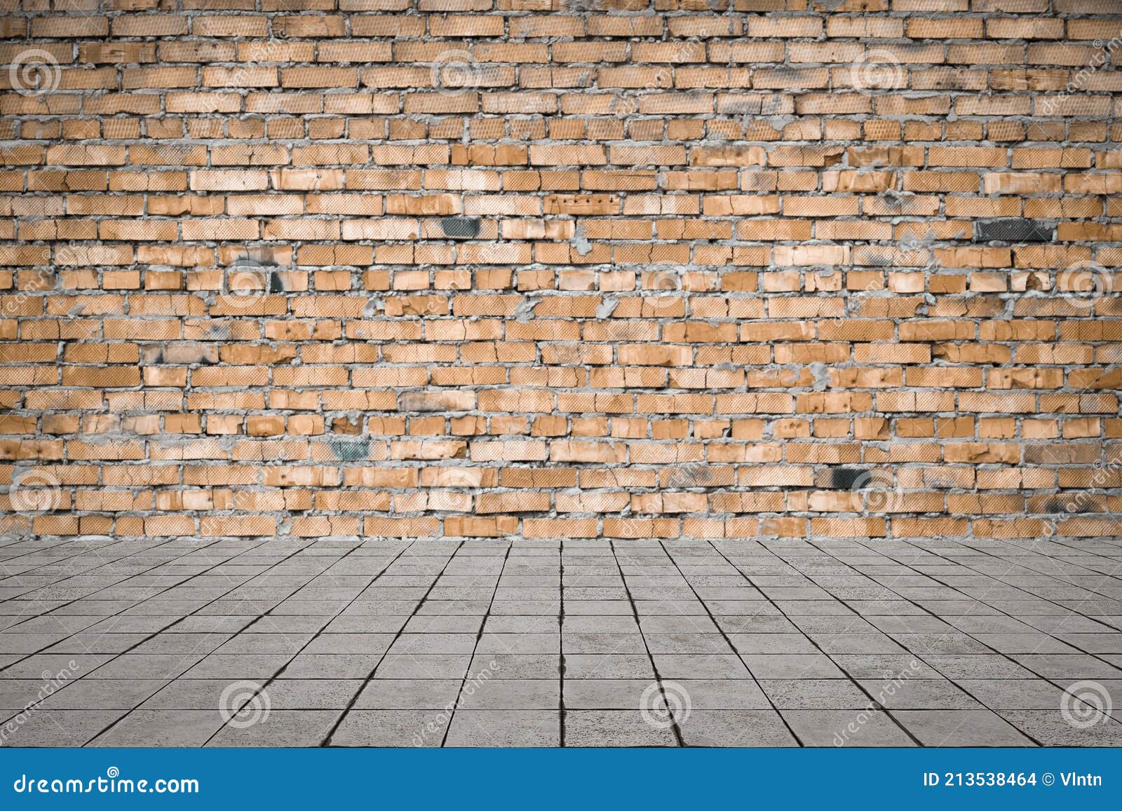 Empty Room with Bricks Wall and Tiled Floor Stock Photo - Image of wall ...