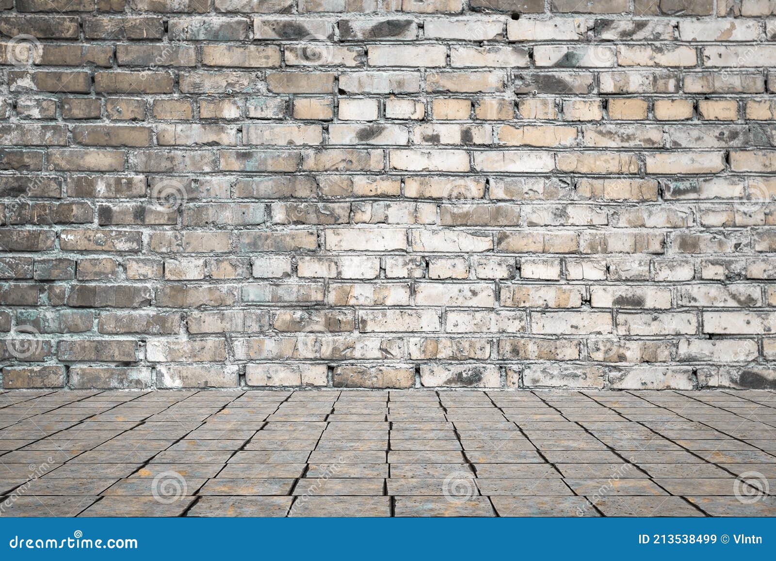Empty Room with Bricks Wall and Tiled Floor Stock Image - Image of ...