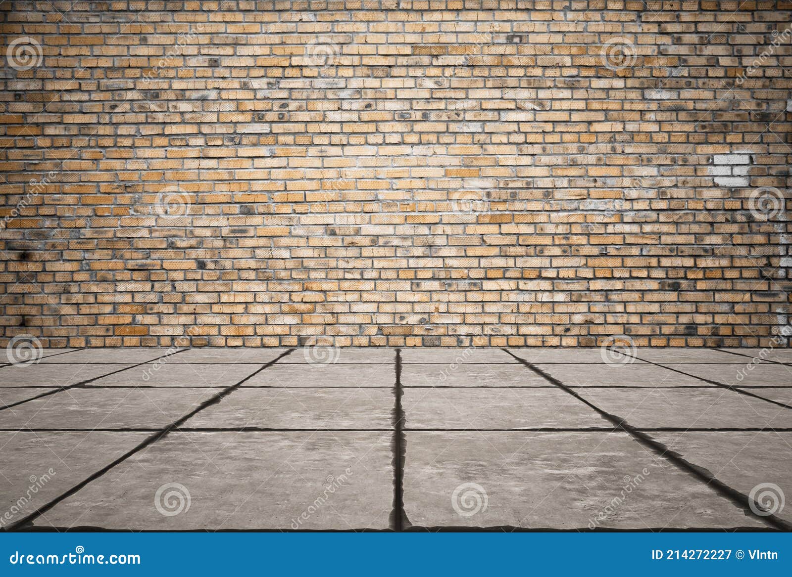 Empty Room with Bricks Wall and Tiled Floor Stock Image - Image of aged ...