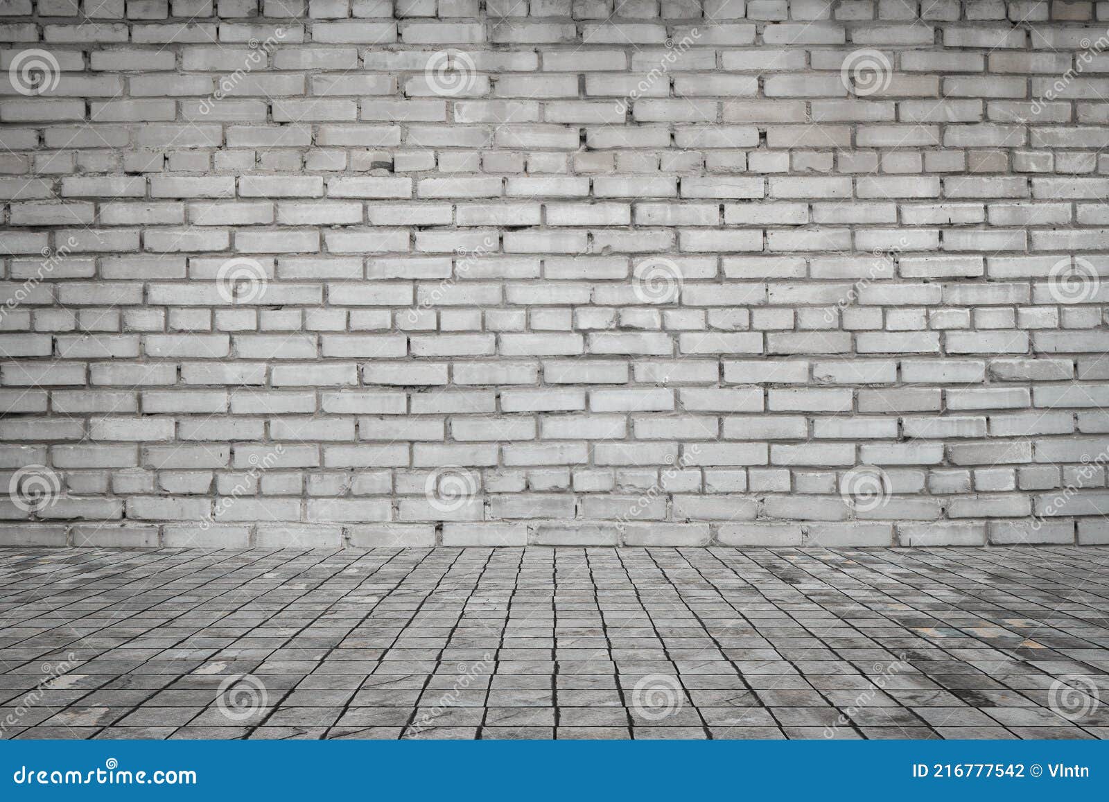 Empty Room with Bricks Wall and Tiled Floor Stock Photo - Image of home ...