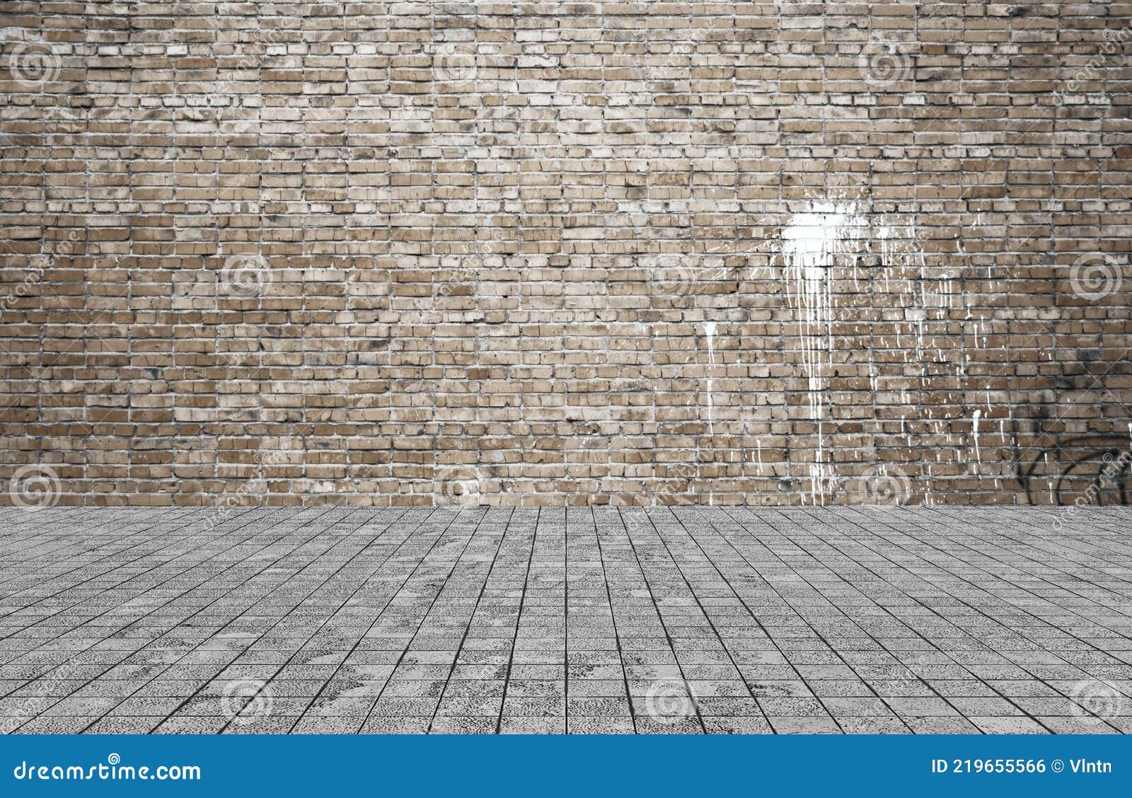 Empty Room with Bricks Wall and Tiled Floor Stock Photo - Image of ...