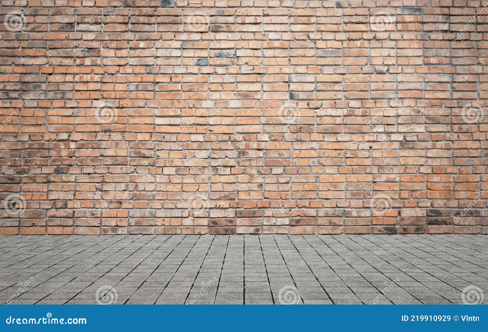 Empty Room with Bricks Wall and Tiled Floor Stock Image - Image of ...