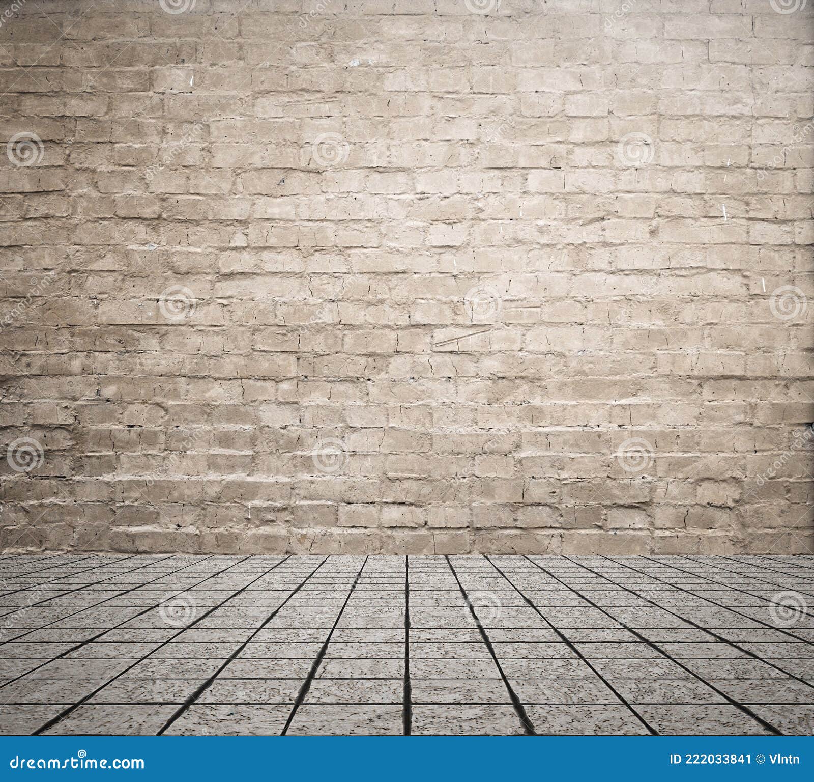 Empty Room with Bricks Wall and Tiled Floor Stock Image - Image of ...