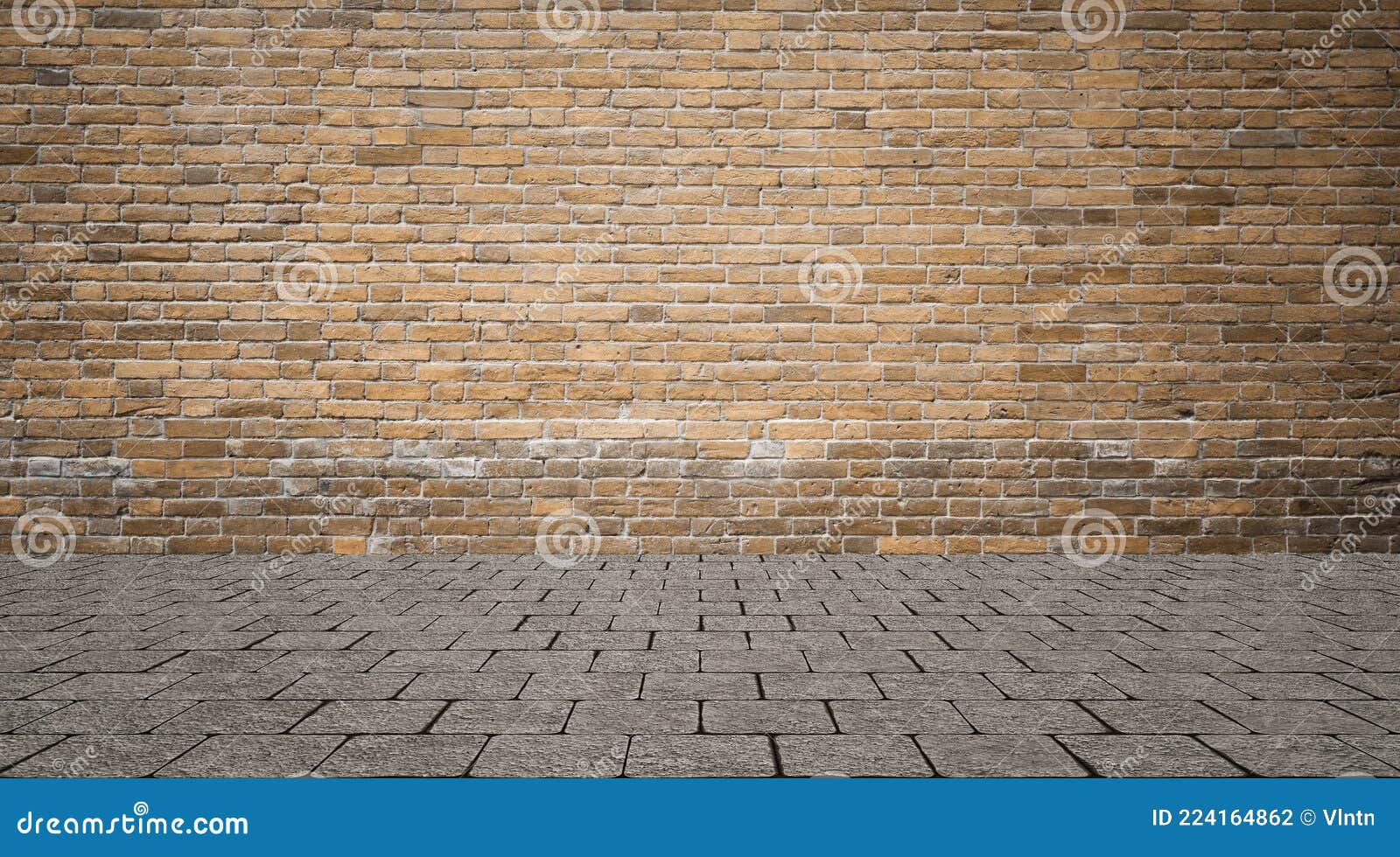 Empty Room with Bricks Wall and Tiled Floor Stock Photo - Image of ...