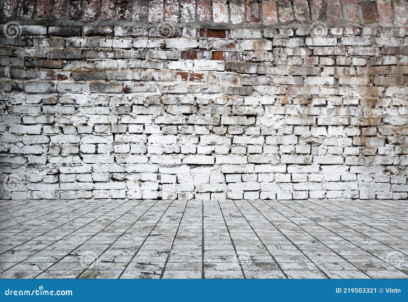 Empty Room with Bricks Wall and Tiled Floor Stock Image - Image of home ...