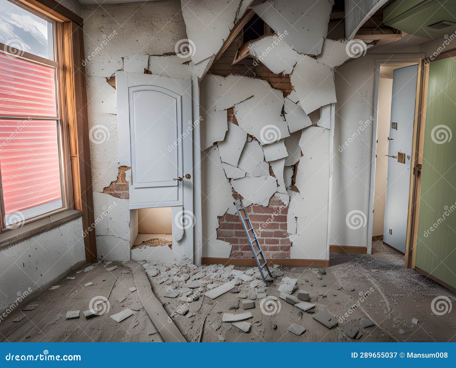 Empty Room with Broken Wall and Ceiling, Ai Generated Stock ...