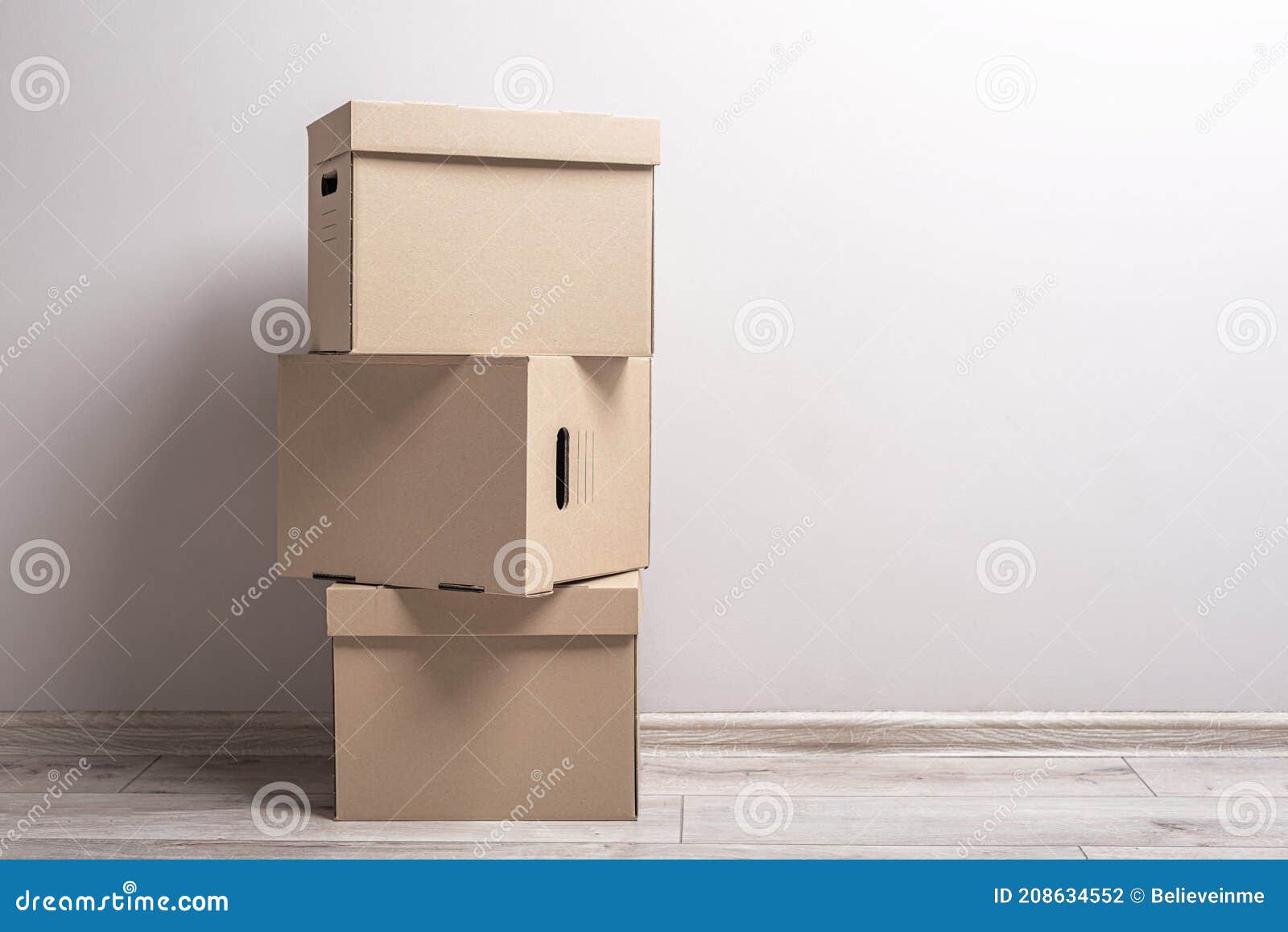 Empty Room with Cardboard Boxes. Stock Photo - Image of pile, real ...