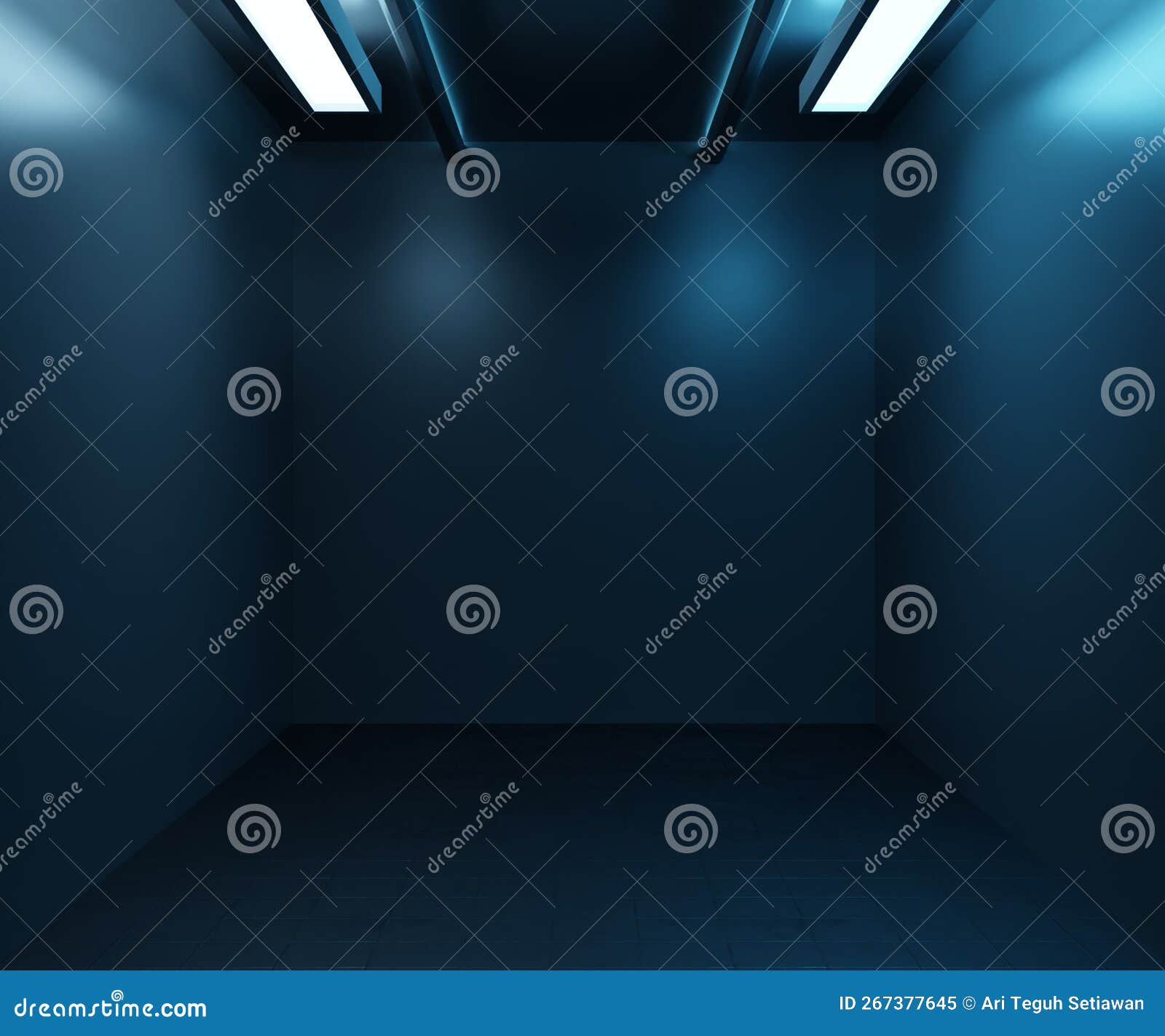 Empty Room with Ceiling Neon Light in Blue Wallpaper Stock Illustration ...