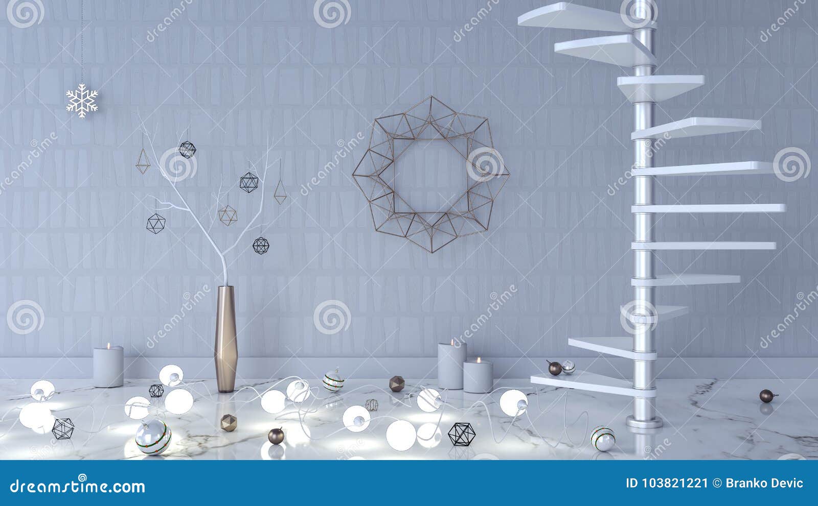 Empty Room with Christmas Decoration Stock Illustration - Illustration ...