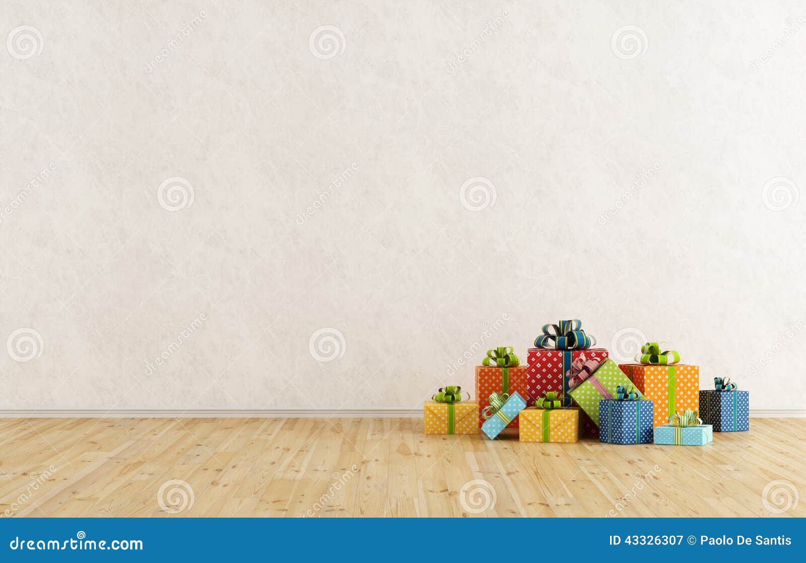 Empty Room with Christmas Present Stock Illustration - Illustration of ...