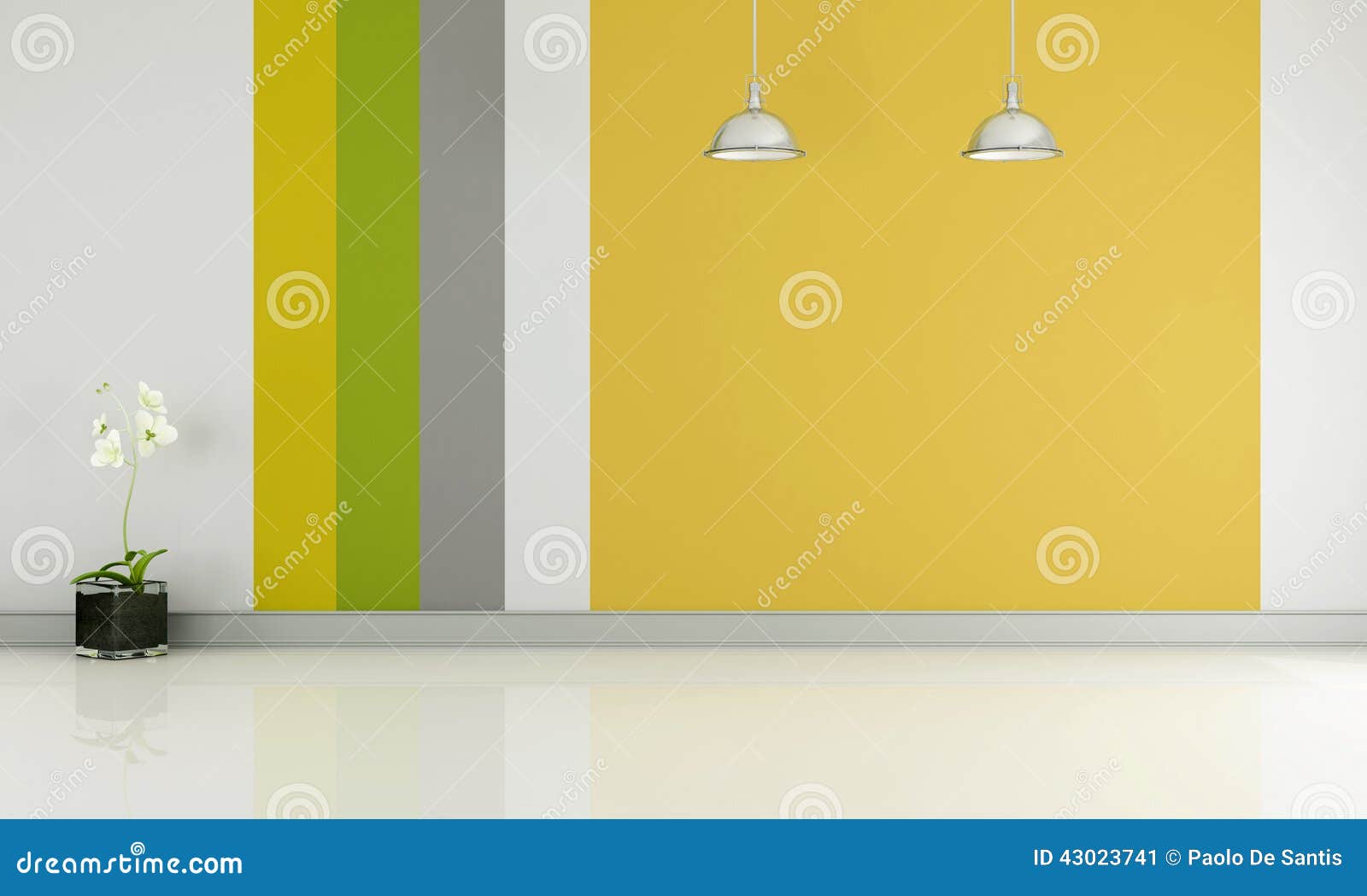 Empty Room with Colorful Wallpaper Stock Illustration - Illustration of ...