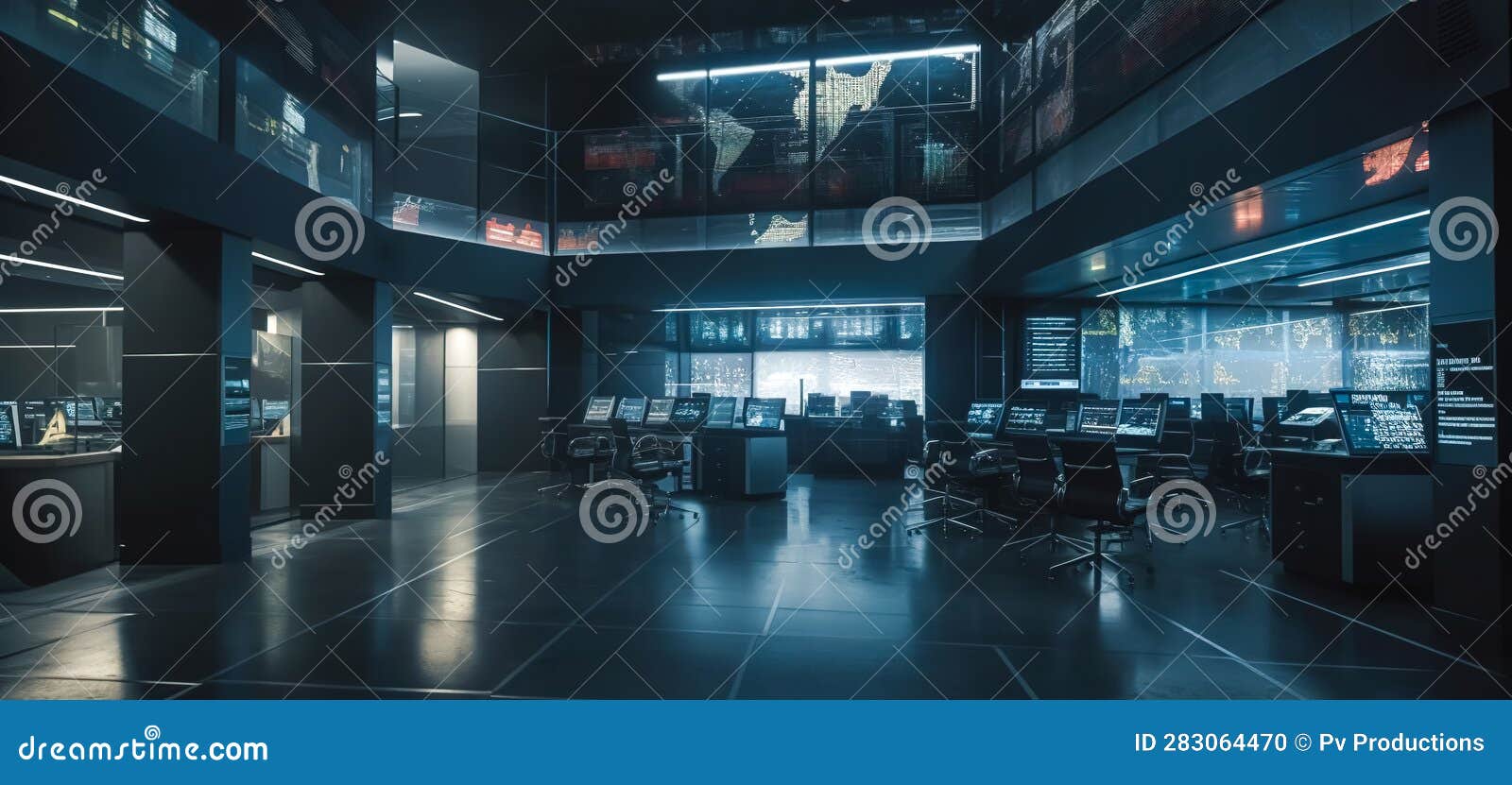 Empty Room with Computers, Futuristic Digital Technology Concept ...