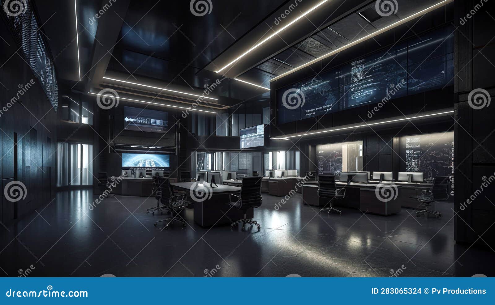 Empty Room with Computers, Futuristic Digital Technology Concept ...