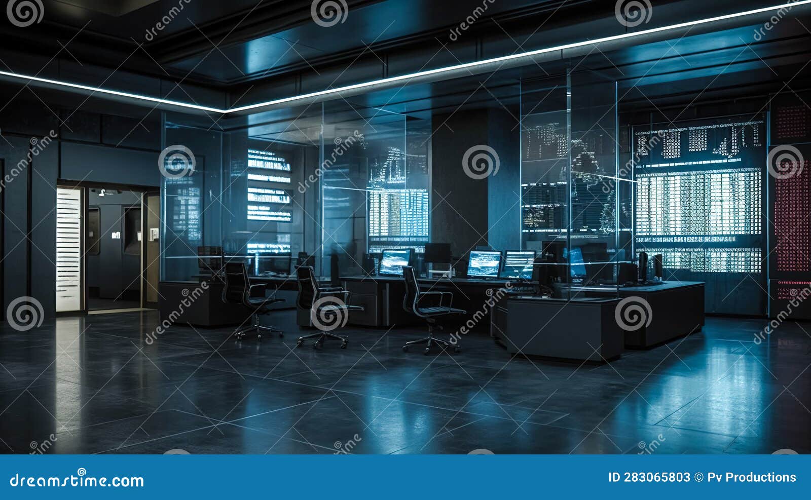 Empty Room with Computers, Futuristic Digital Technology Concept ...