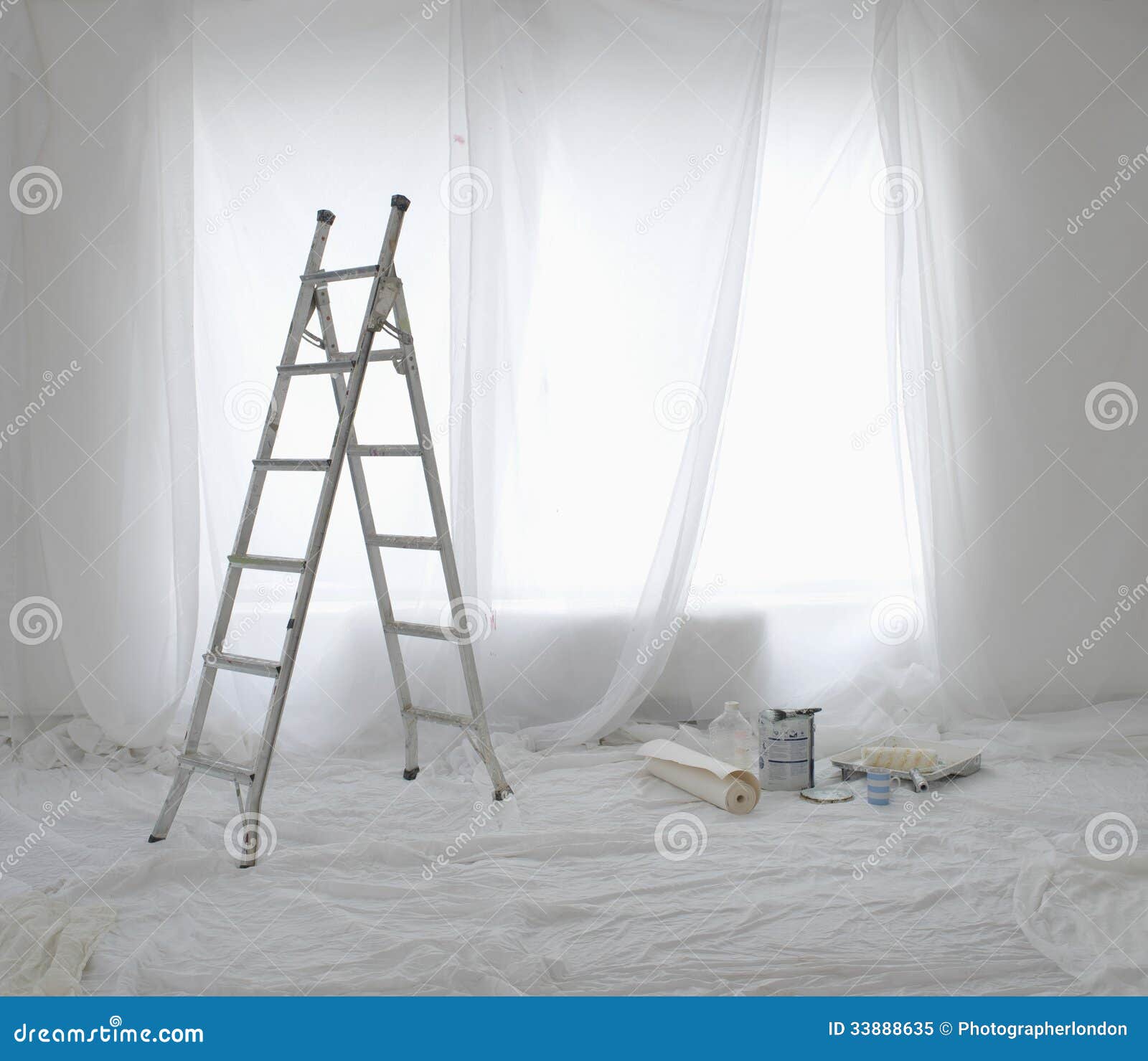Empty Room Covered in Dust Sheets Stock Image - Image of sheet ...