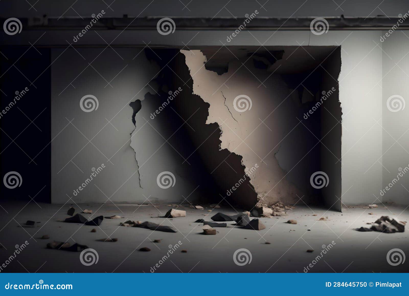 Empty Room with Cracked Walls Low Light. Stock Illustration ...