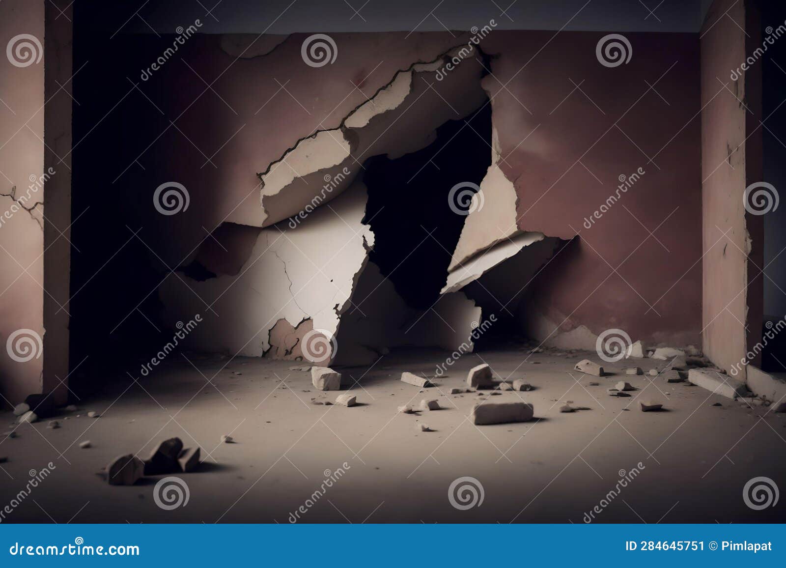 Empty Room with Cracked Walls Low Light. Stock Illustration ...