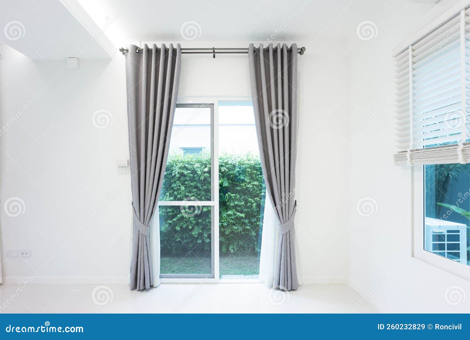 Empty Room with Curtain for Background. Stock Image - Image of floor ...
