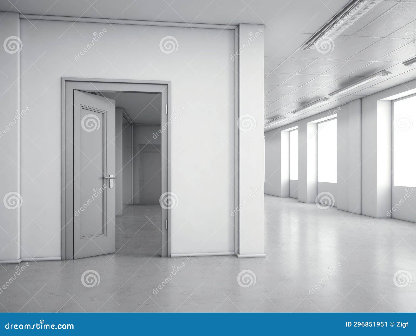 Empty Room with a Door Open Stock Illustration - Illustration of home ...