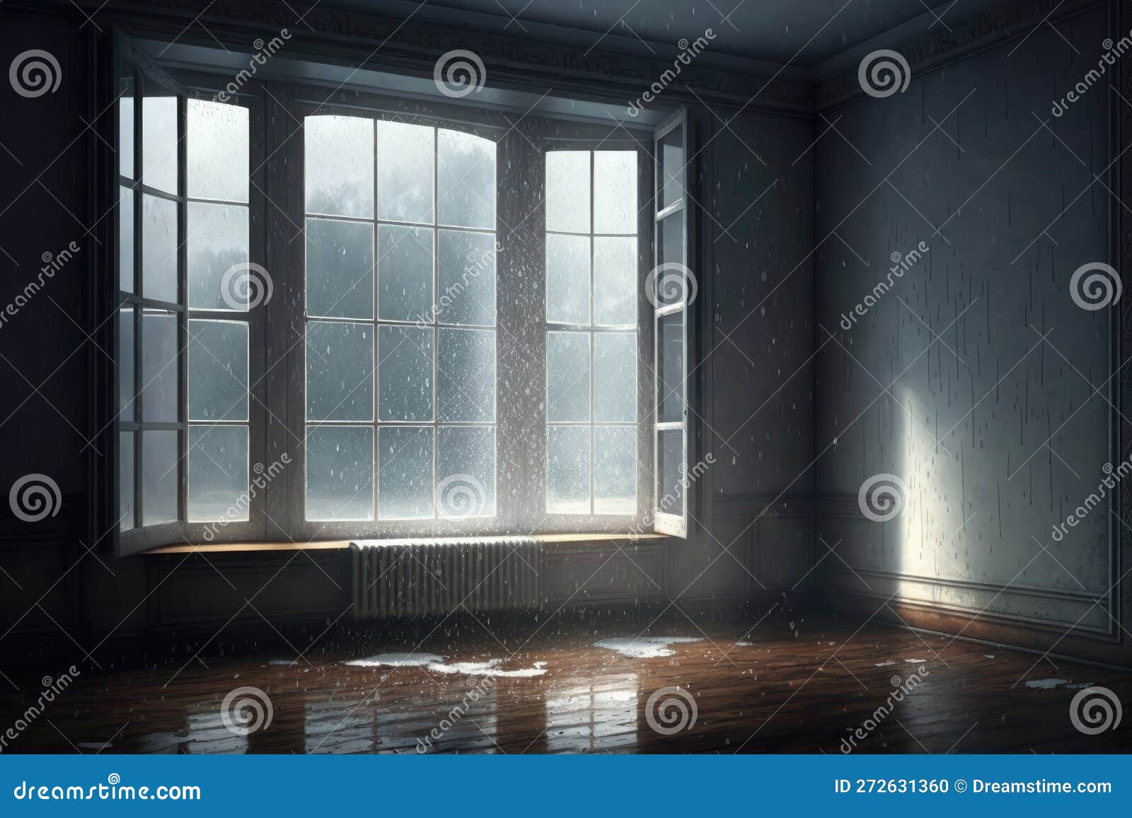 Empty Room Filled with the Sound of Rain, Streaming Down the Windows ...