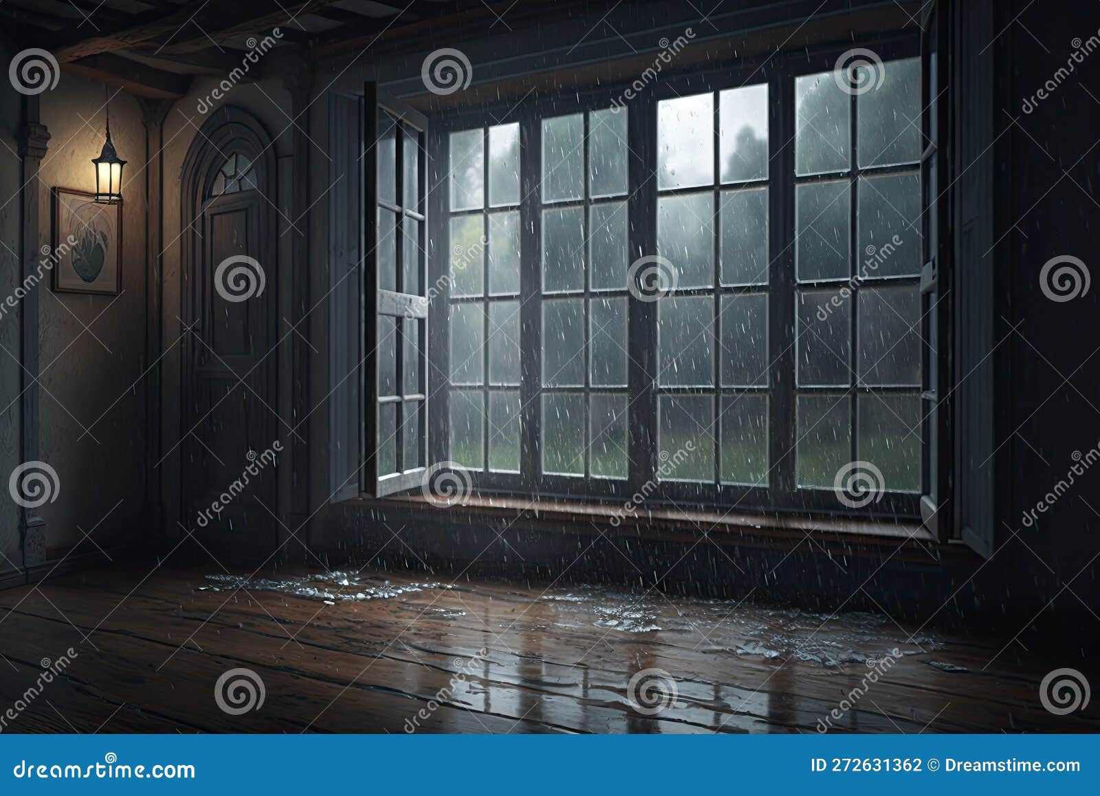Empty Room Filled with the Sound of Rain, Streaming Down the Windows ...