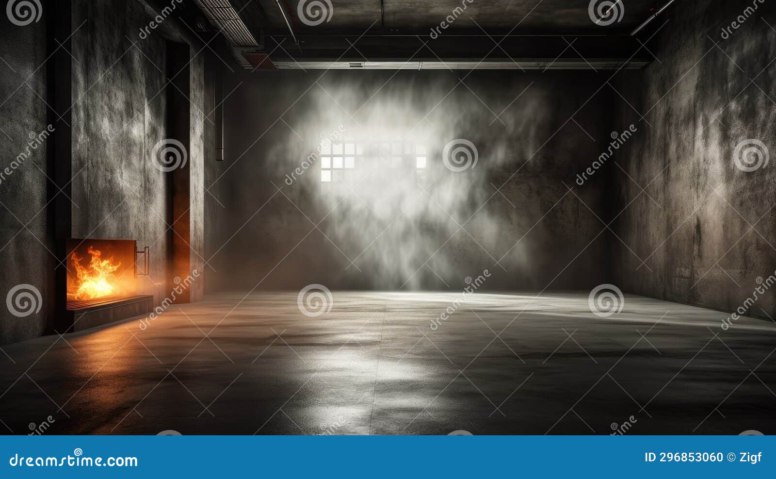 Empty Room with a Fire in it Stock Illustration - Illustration of night ...