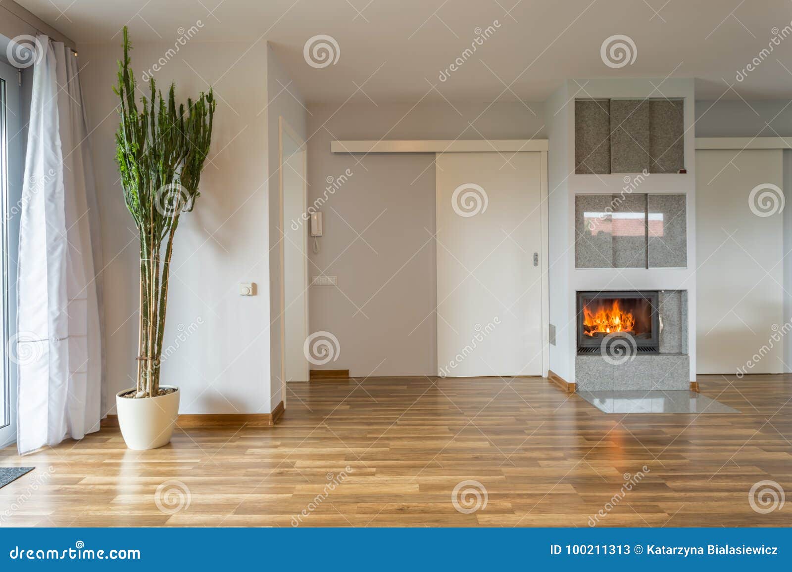 Empty room with fireplace stock image. Image of room - 100211313