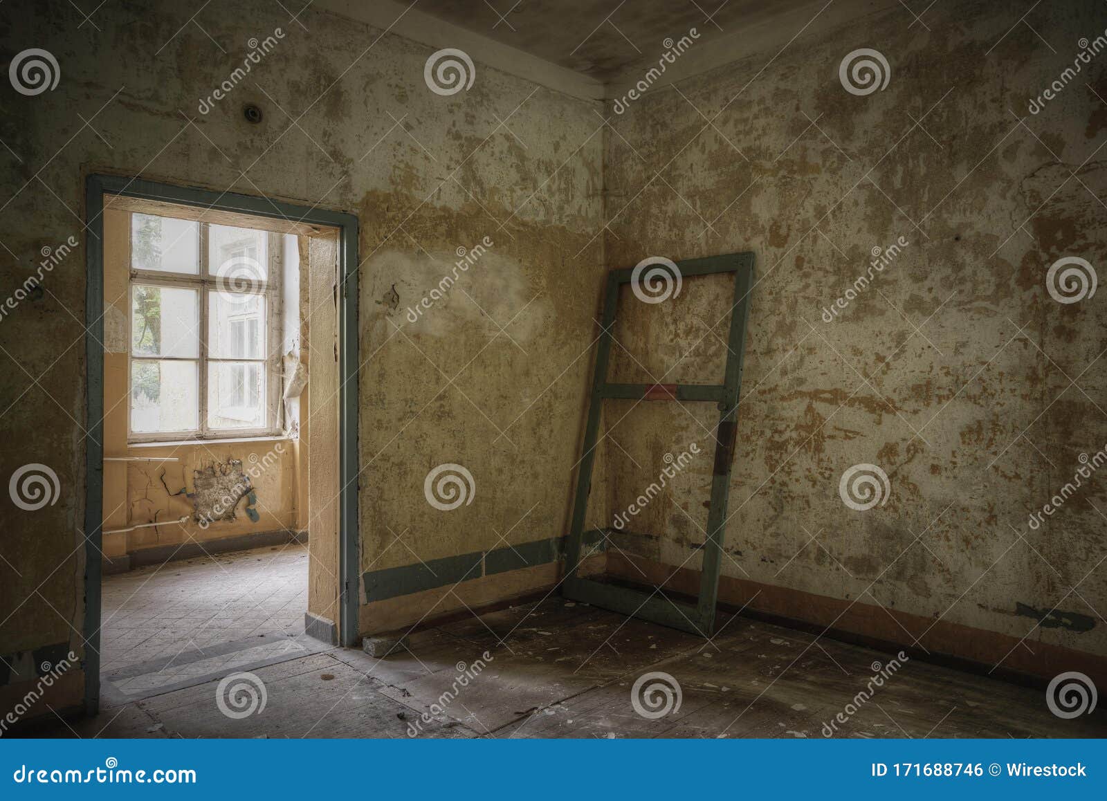 Empty Room with a Frame Door Inside of an Old House Stock Photo - Image ...