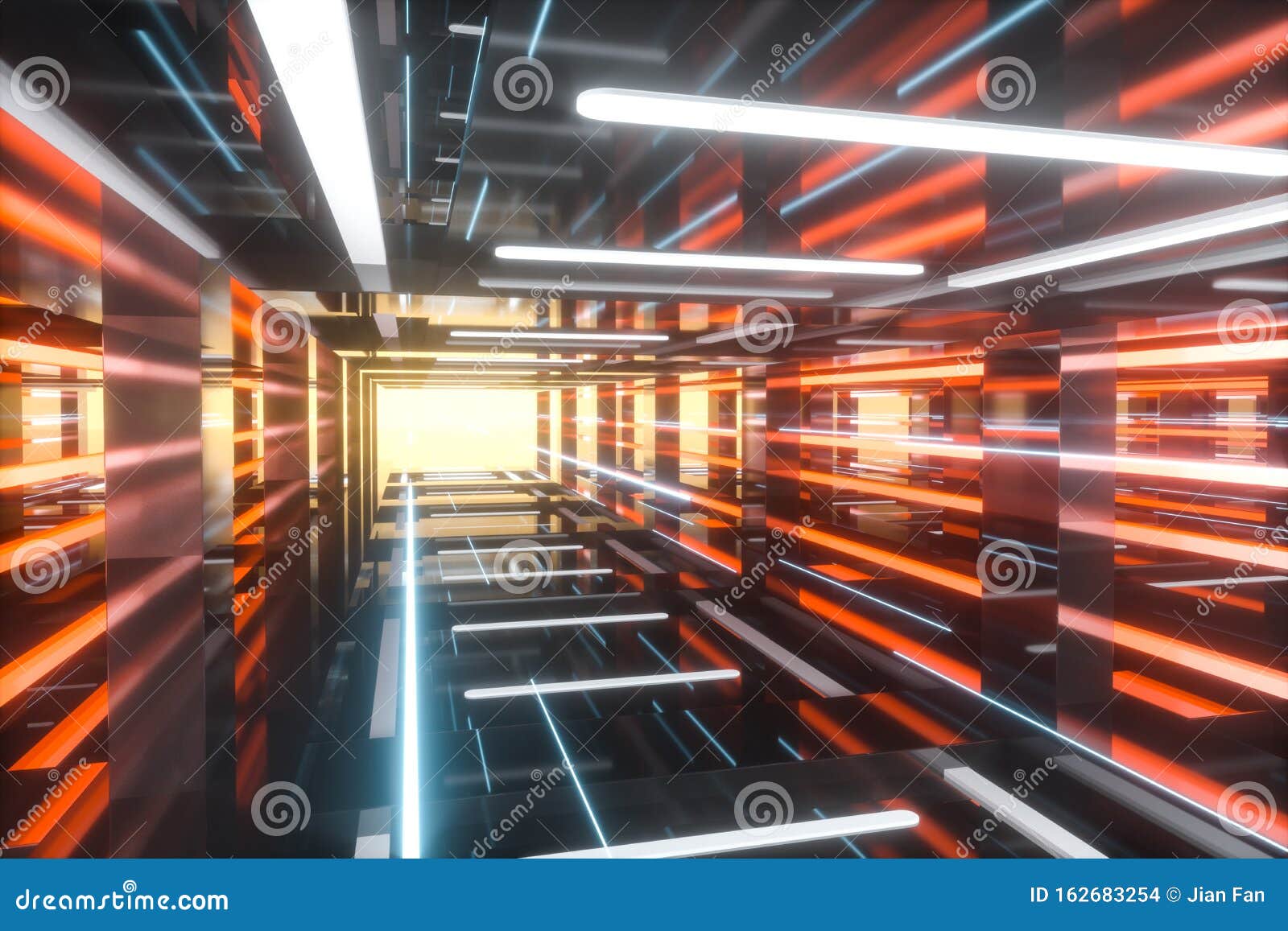 Empty Room with Glowing Lines, 3d Rendering Stock Illustration ...