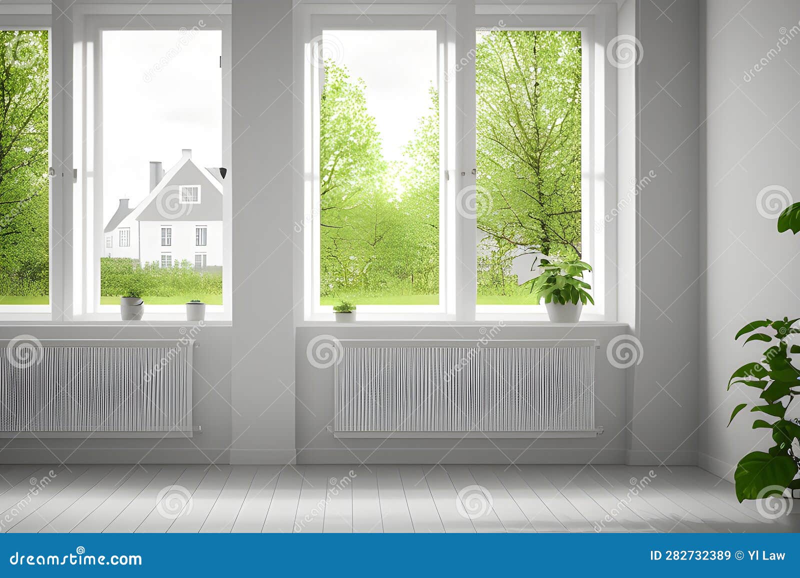The Empty Room with Green Landscape in Window Interior Design Sharp Stock Illustration ...